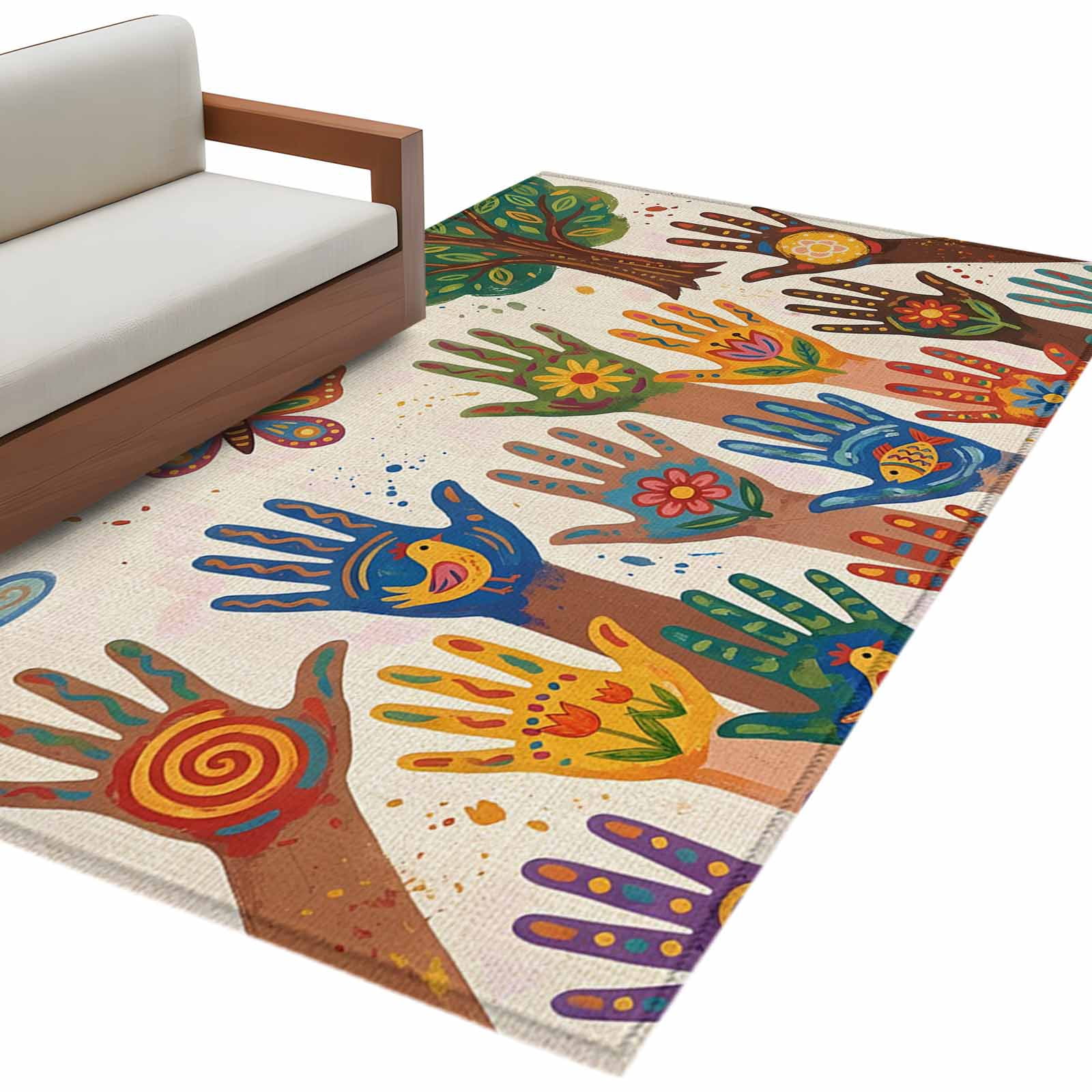 Children's Day Area Rug 4x6 Washable Rug Non Slip Cartoon Handprint ...