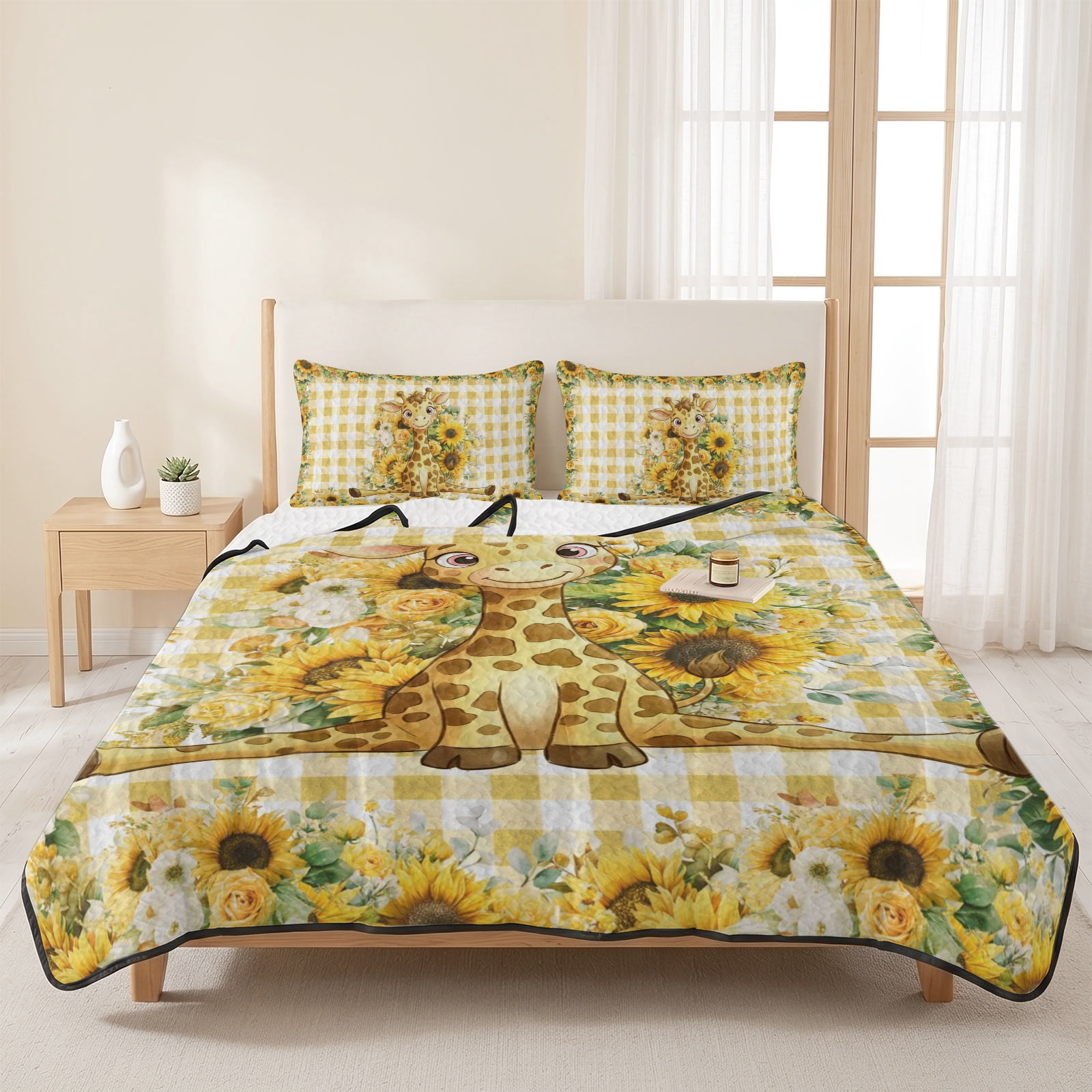 Children's Day Cute Giraffe 3 Pieces Quilt Set,1 Quilt with 2 Shams ...
