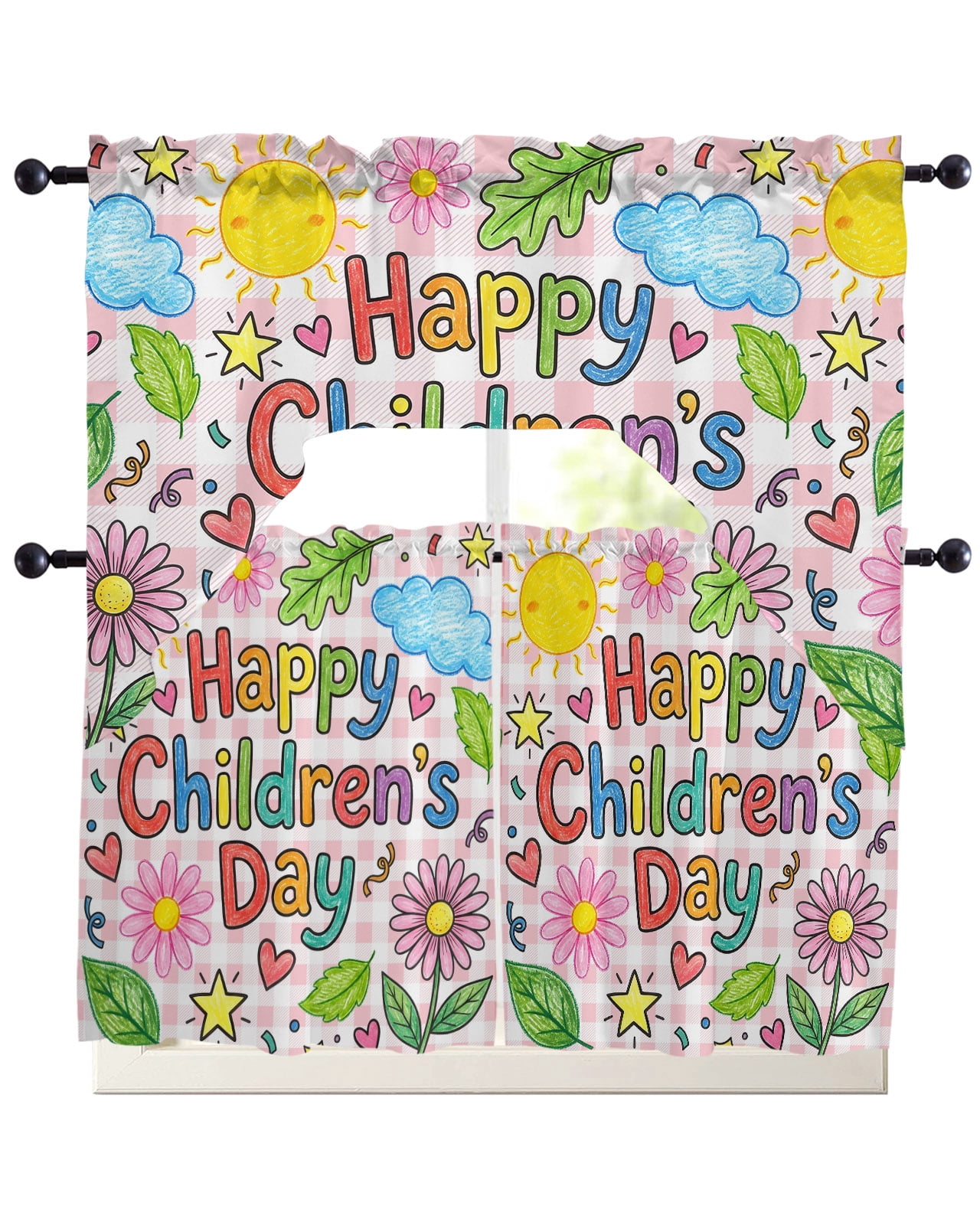 Children's Day Kitchen Curtains Sets 24 Inch Length with Valance ...