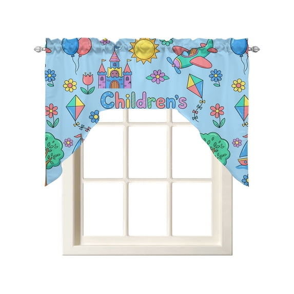 Children's Day Kitchen Swag Valances for Windows, Airplanes Sailing ...