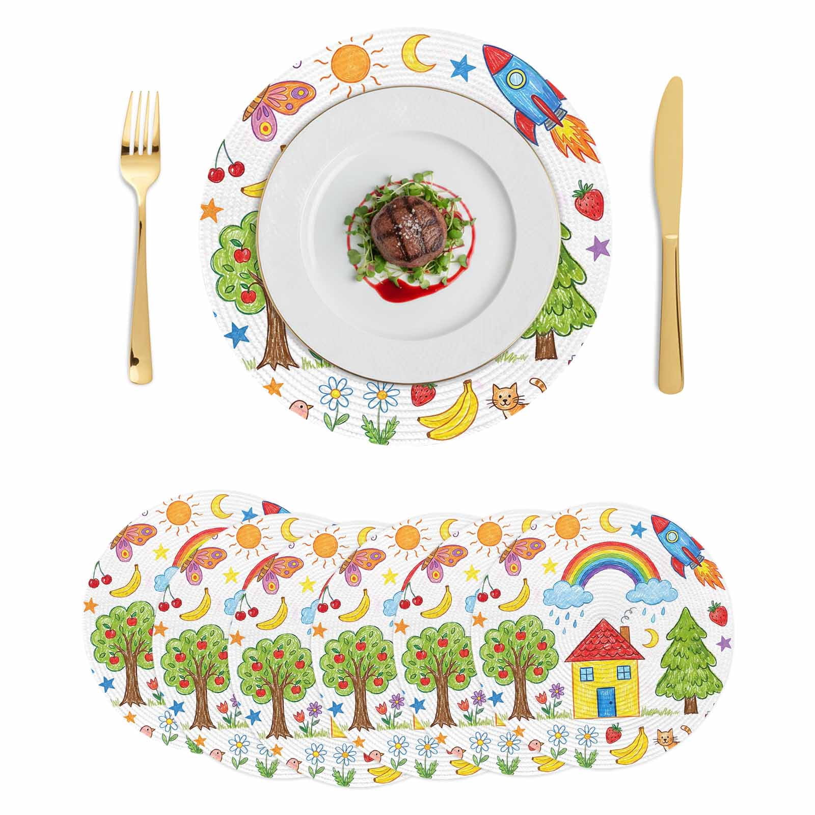Children's Day Round 15 Inch Placemats Set of 6, Cartoon Painting ...
