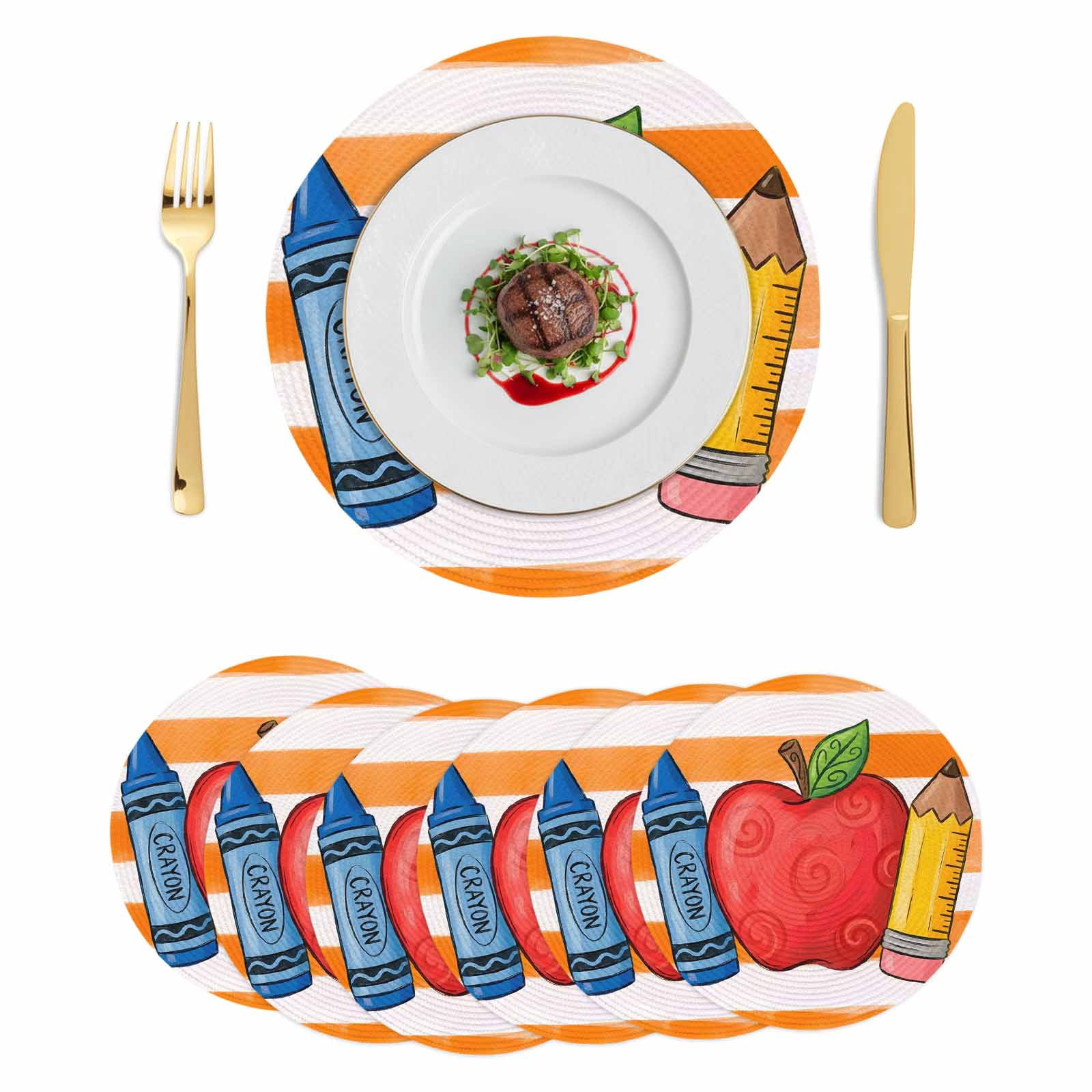 Children's Day Round 15 Inch Placemats Set of 6, Funny Cartoon Pencil ...