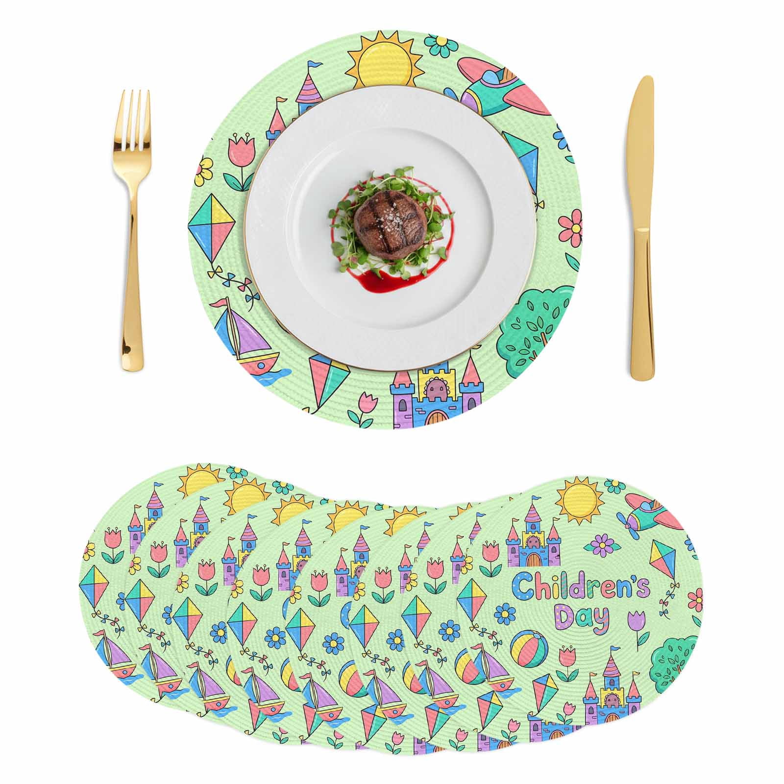 Children's Day Round 15 Inch Placemats Set of 8, Airplanes Sailing ...