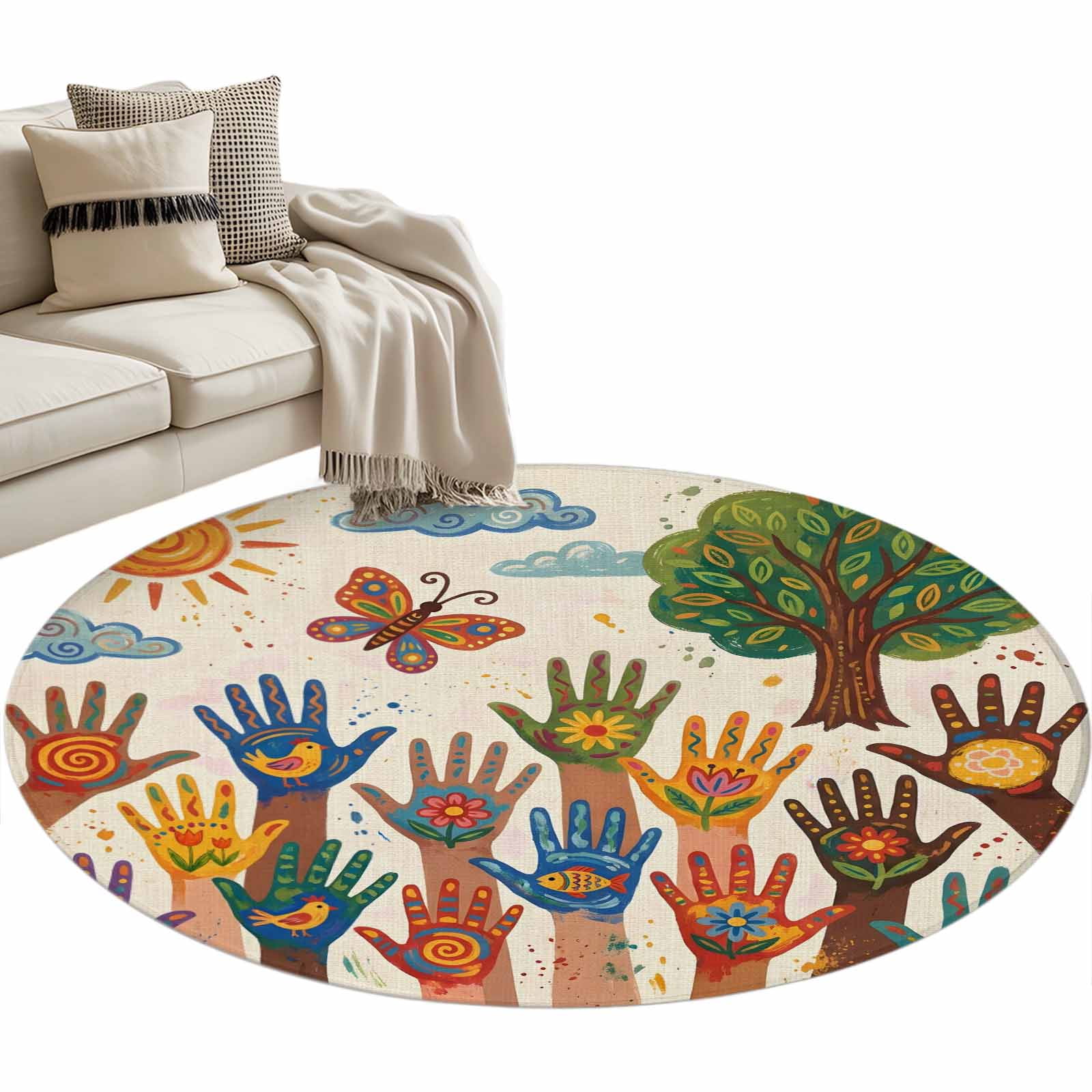 Children's Day Round Rug 4ft Washable Circle Entryway Rugs Non Slip ...