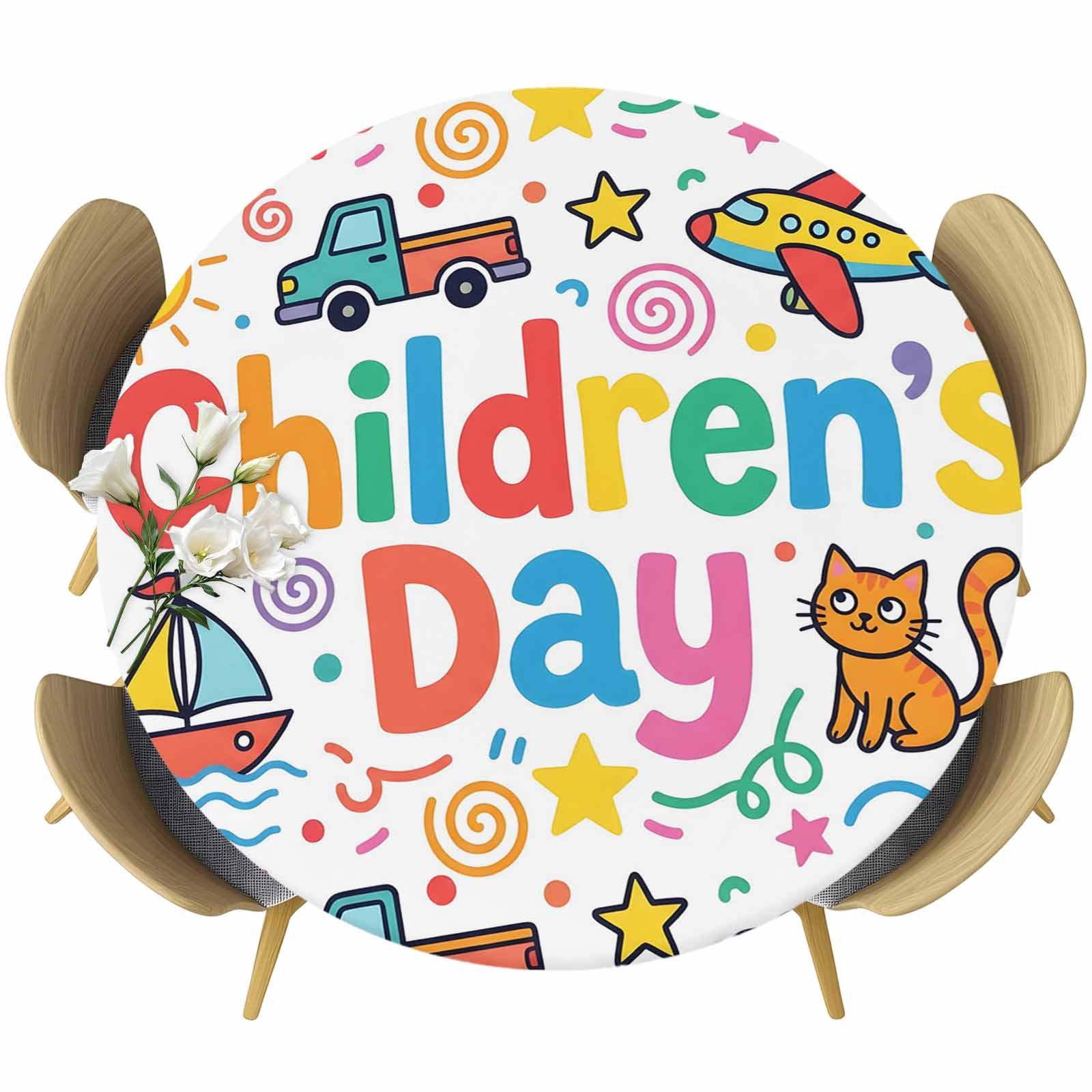 Children's Day Round Tablecloth 36-44 Inch Round Fitted Table Cloth ...