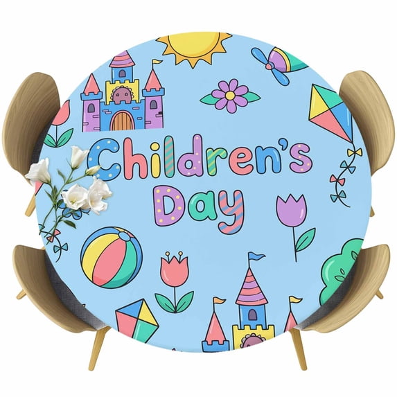 Children's Day Round Tablecloth 55-60 Inch Round Fitted Table Cloth ...