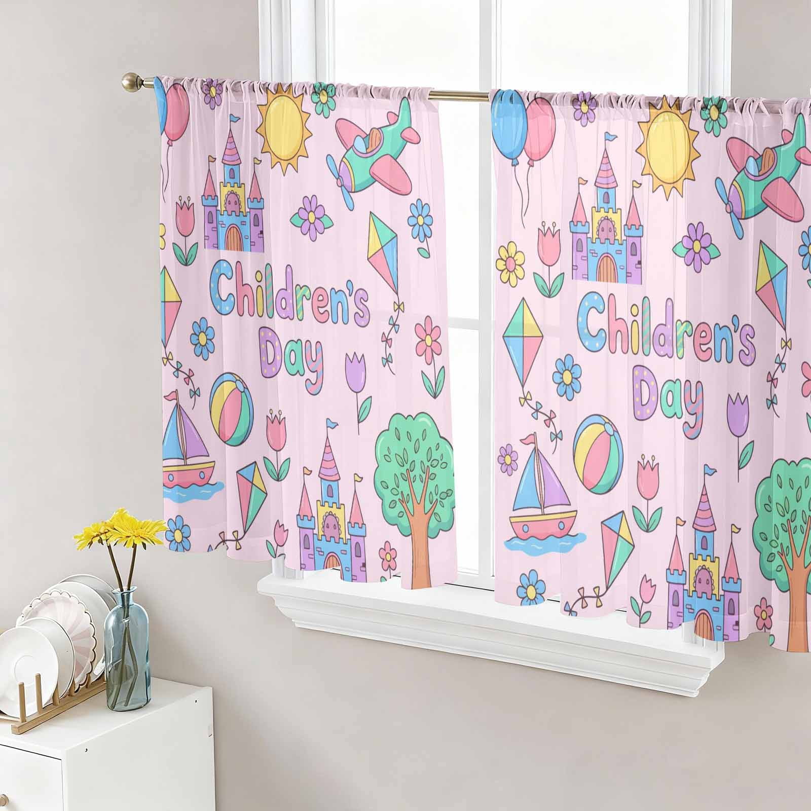 Children's Day Sheer Curtains for Living Room Bedroom Airplanes Sailing ...