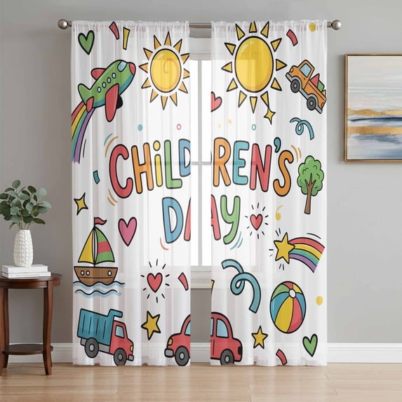 Children's Day Sheer Curtains for Living Room Bedroom Car Tree Stars ...