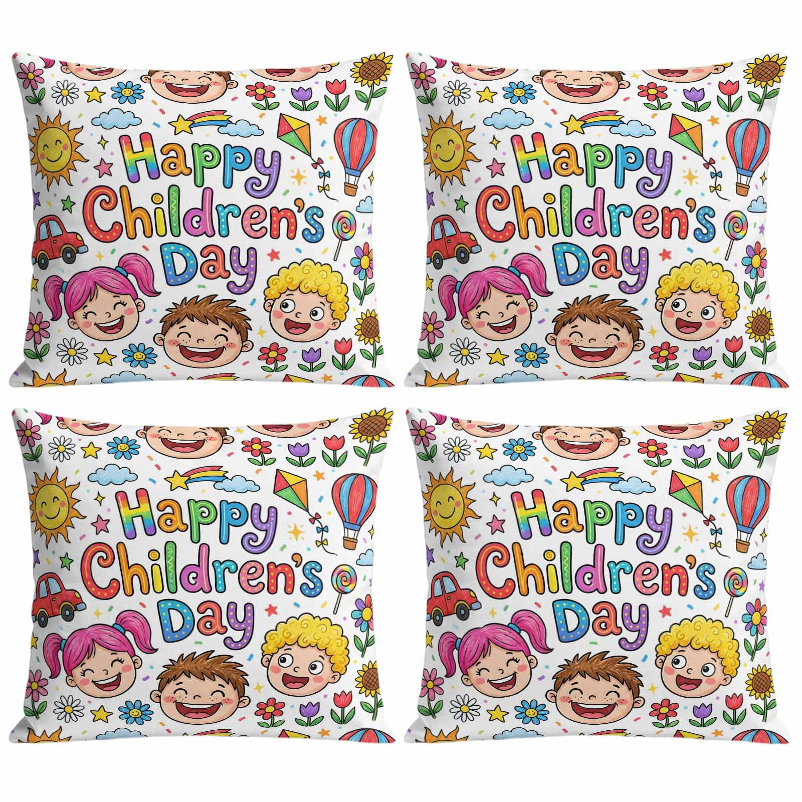Children's Day Throw Pillow Covers 16 x 16 Inch Pillow Covers Set of 4 ...