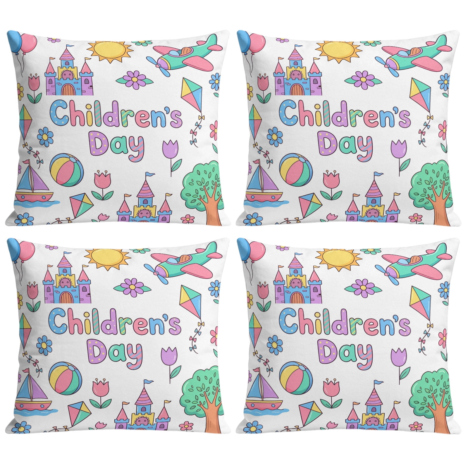 Children's Day Throw Pillow Covers 20 x 20 Inch Pillow Covers Set of 4 ...