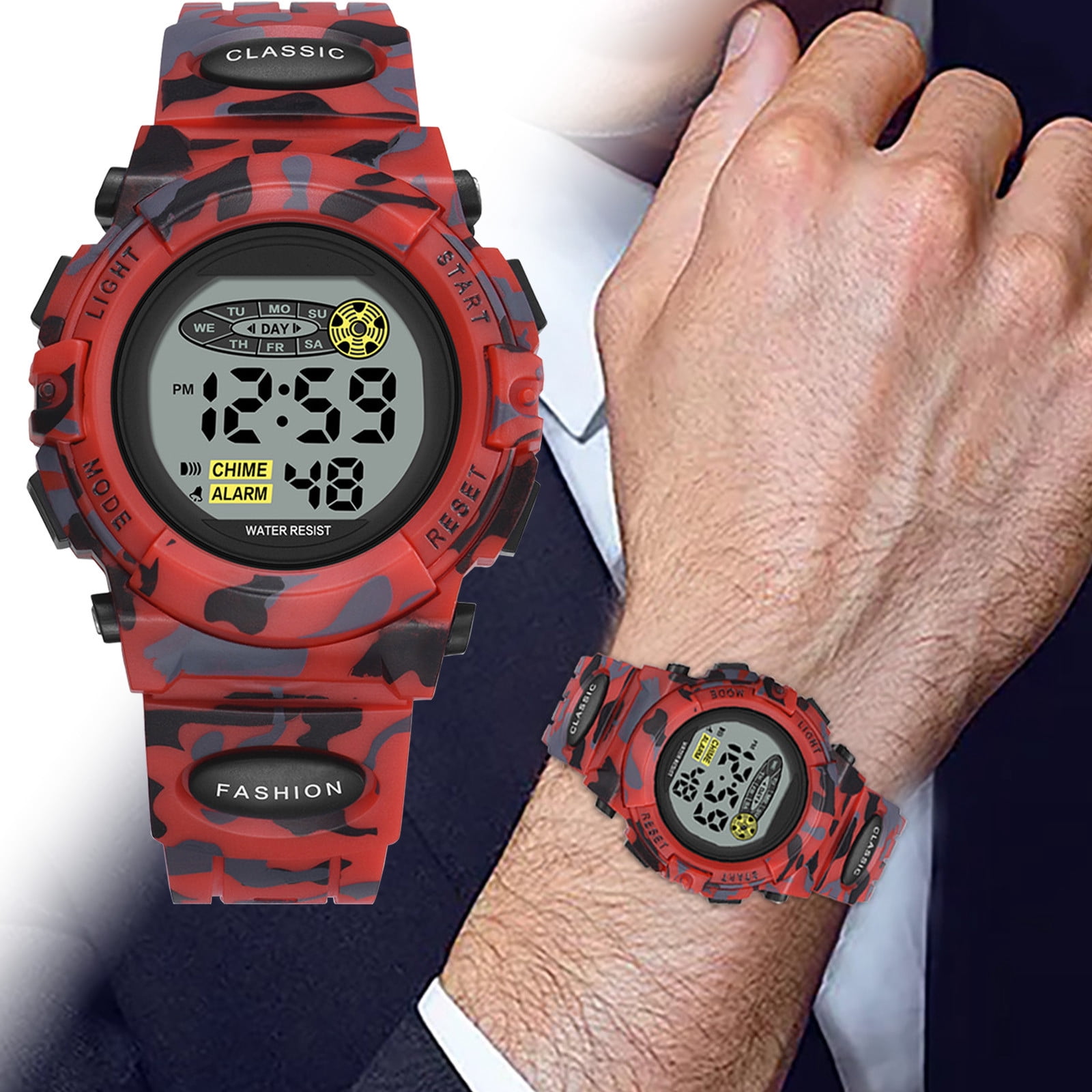 Children's Digital Watch Outdoor Sports Electronic Watch Alarm Clock 12 ...