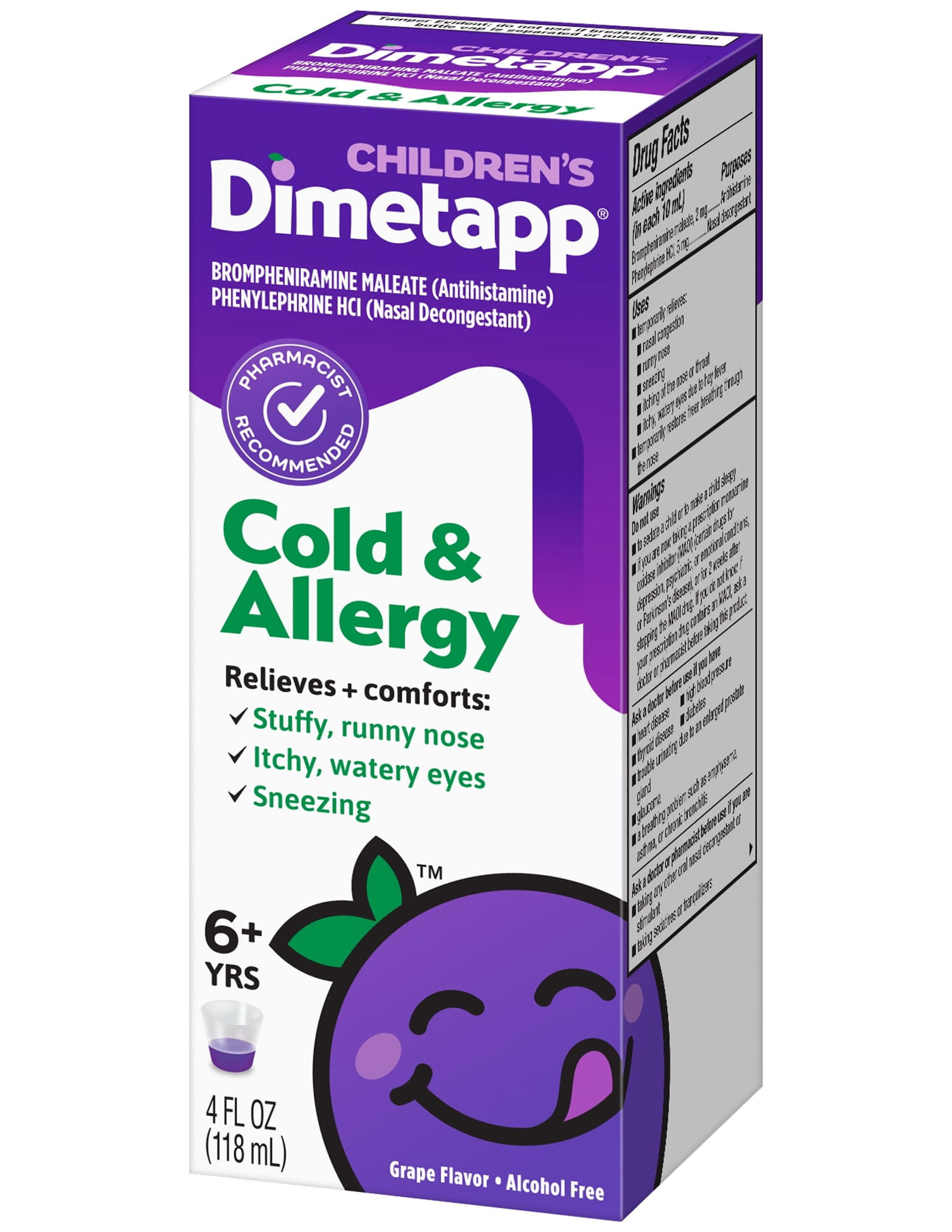 Children s Dimetapp Cold and Flu Multi Symptom Relief Liquid Antihistamine and Nasal Decongestant Red Grape Flavor 4 fl. oz. Walmart