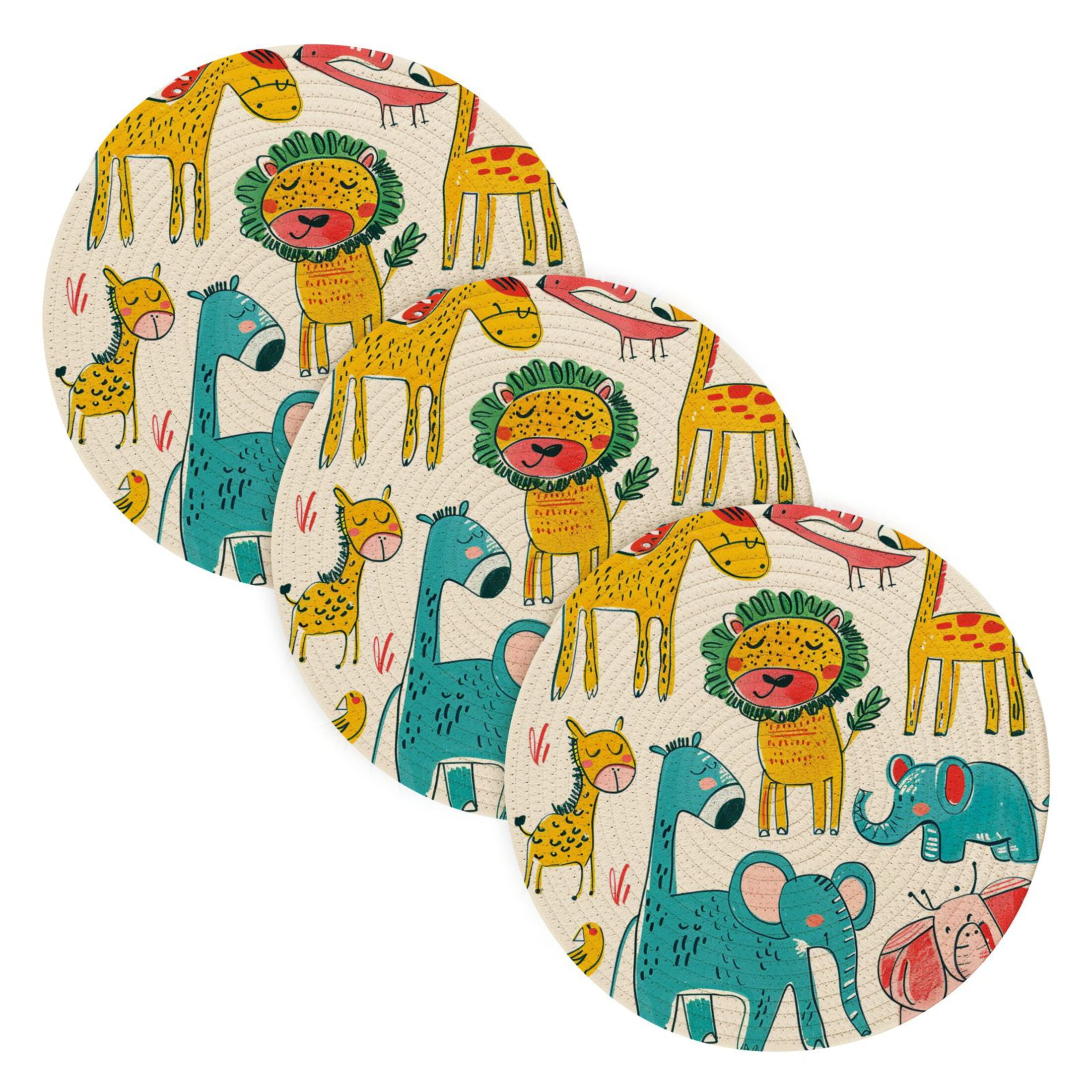 Children's Drawings Animals Trivet Mats Woven Pot Holders 3Pcs Non-Slip ...