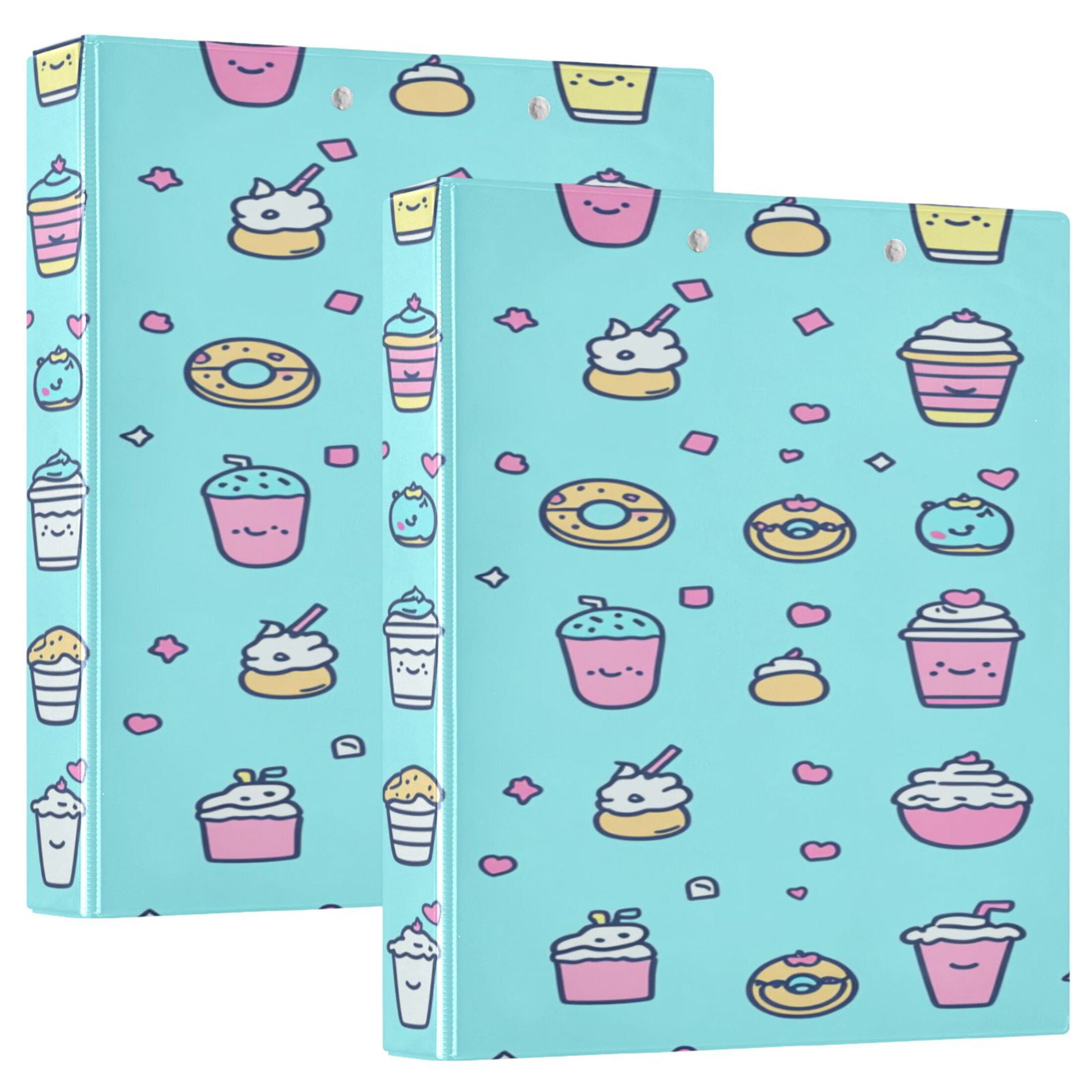 Children's Drawings Food Pattern 12.4x10.6in PVC Round Ring Binders, 2 ...