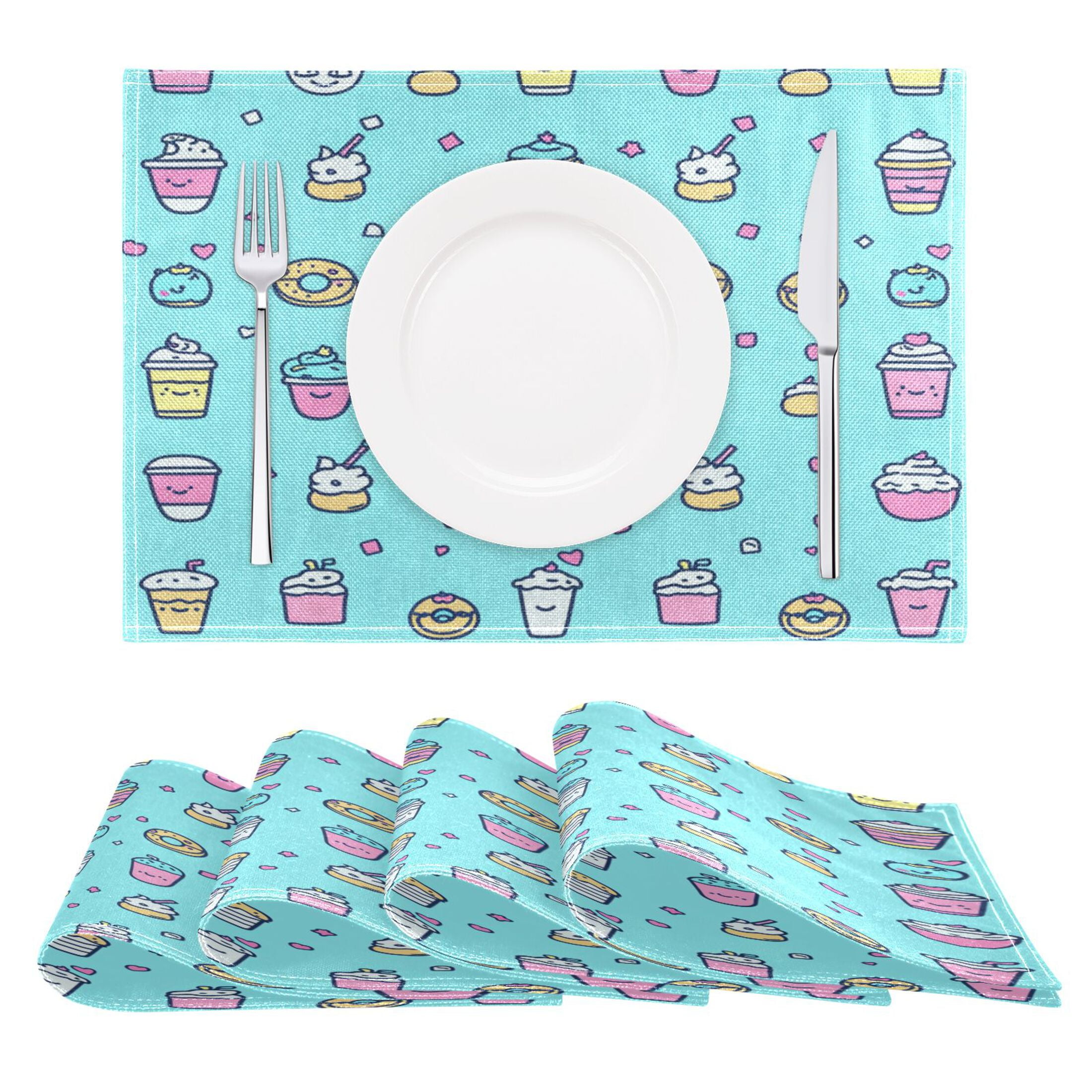 Children's Drawings Food Pattern Reversible Placemat Non Slip Coffee ...