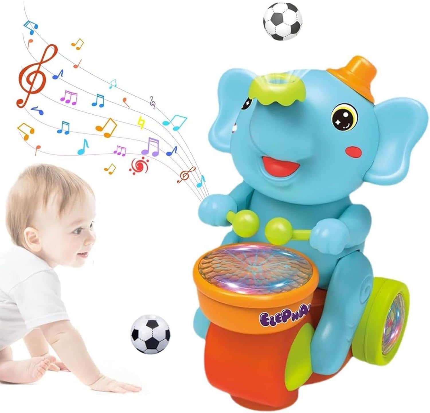 Children's Drum Elephant Floating Ball Toy,Electric Elephant Toy with ...