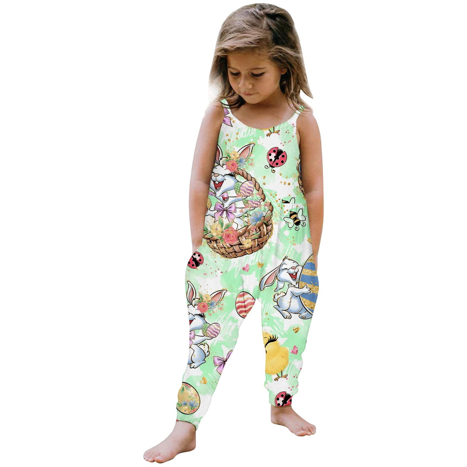Children's Easter Pajamas Set, Girls' Hare Style Suspender Overall ...