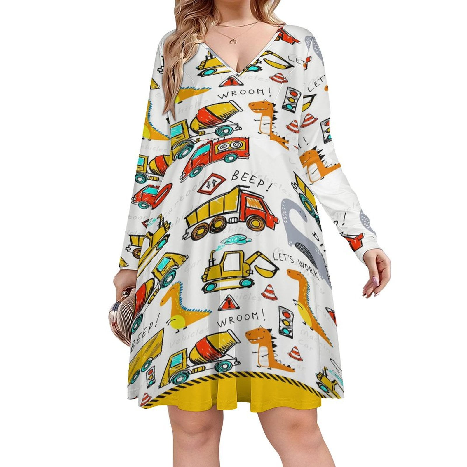 Children's Engineering Car Cartoon Dinosaur Long Sleeve Dresses For ...