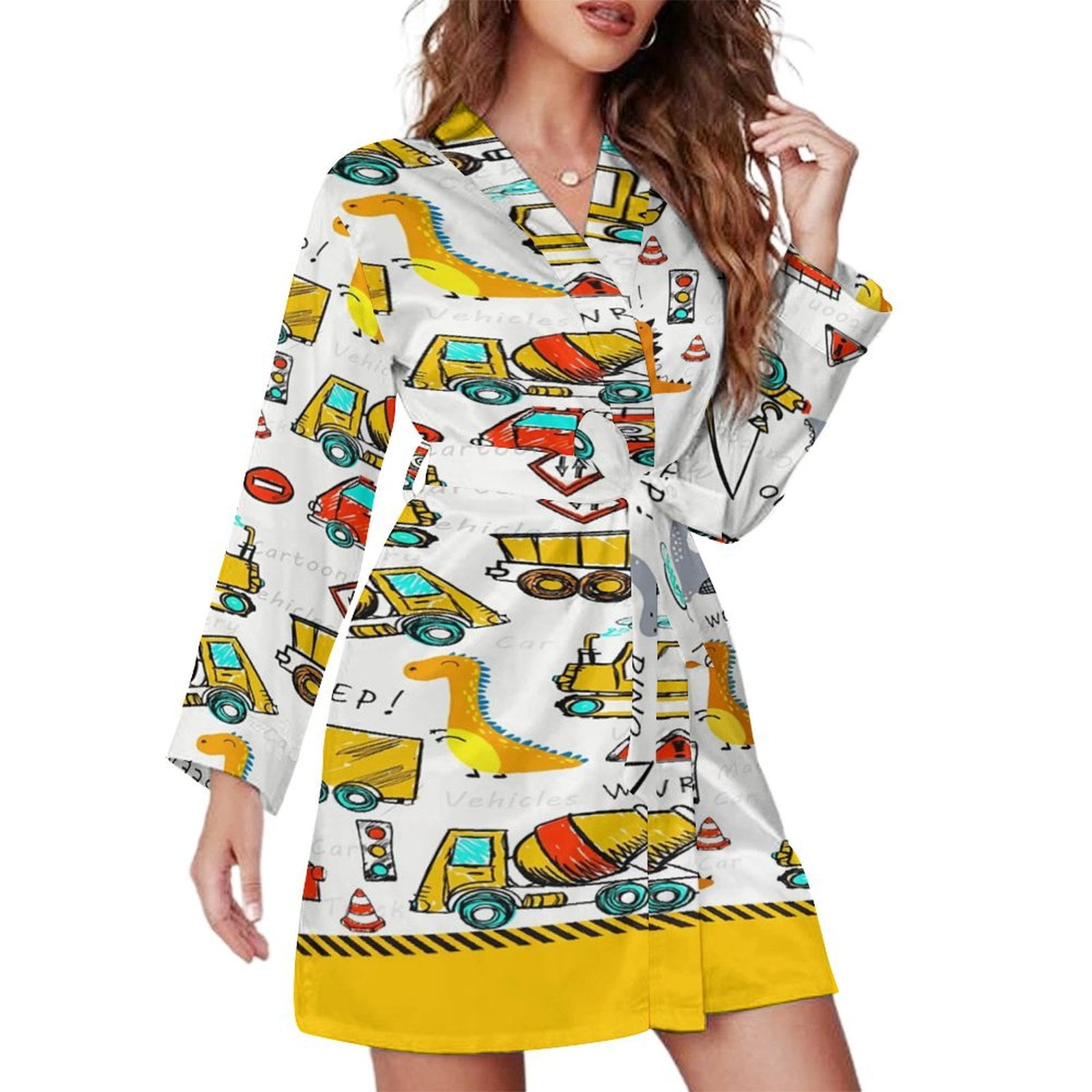 Children's Engineering Car Cartoon Dinosaur Night Robe Long Sleeve V ...