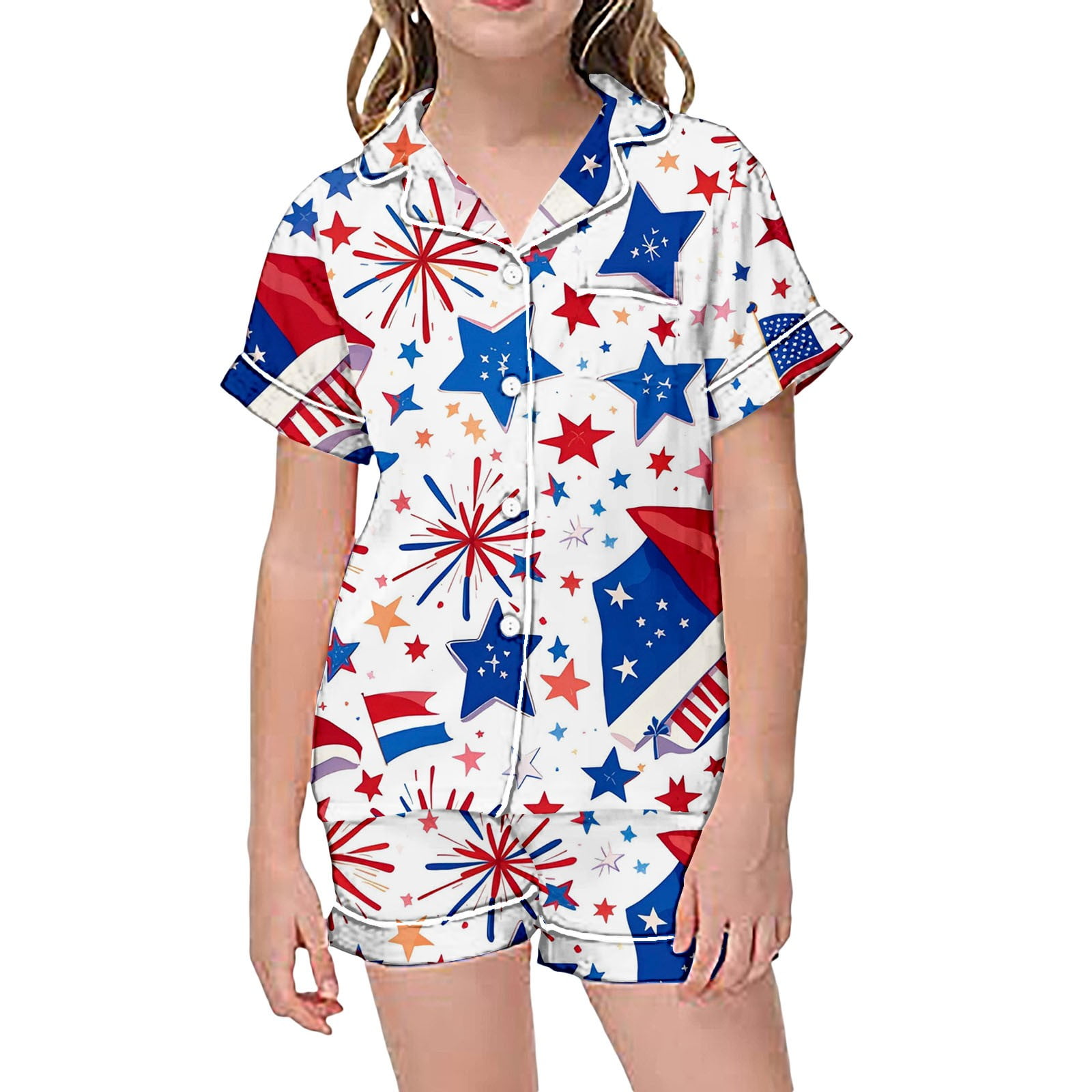 Children's Fashion Independence Day Print Button Down Lapel Short ...