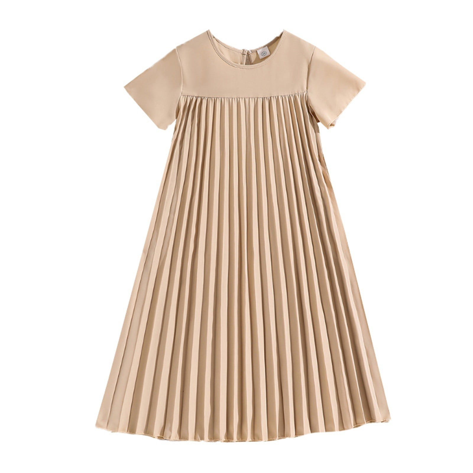 Children's Fashion Round Neck Short Sleeve A Line Pleated Long Dress ...