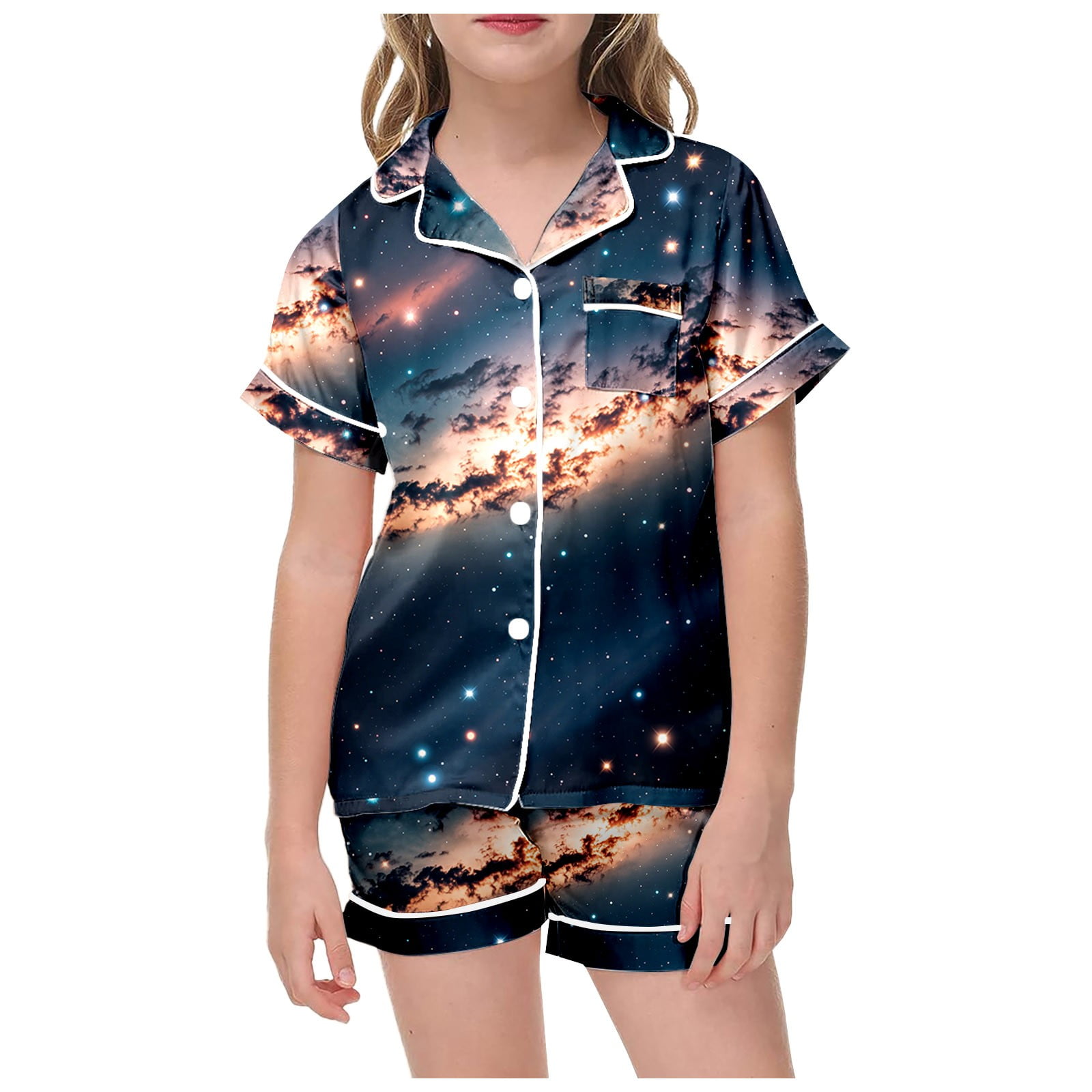 Children's Fashion Star Themed Printed Button Down Lapel Short Sleeved ...