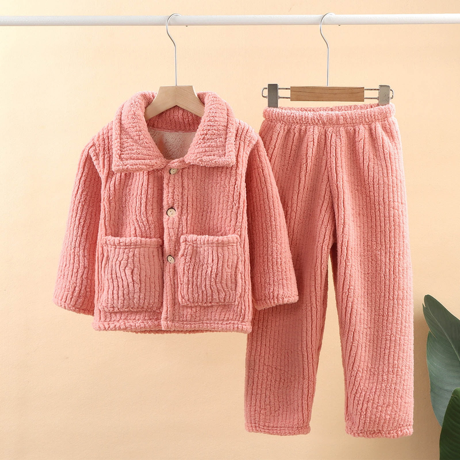 Children's Flannel Sleepwear Set Long Pants Thickened Home Clothes Set ...