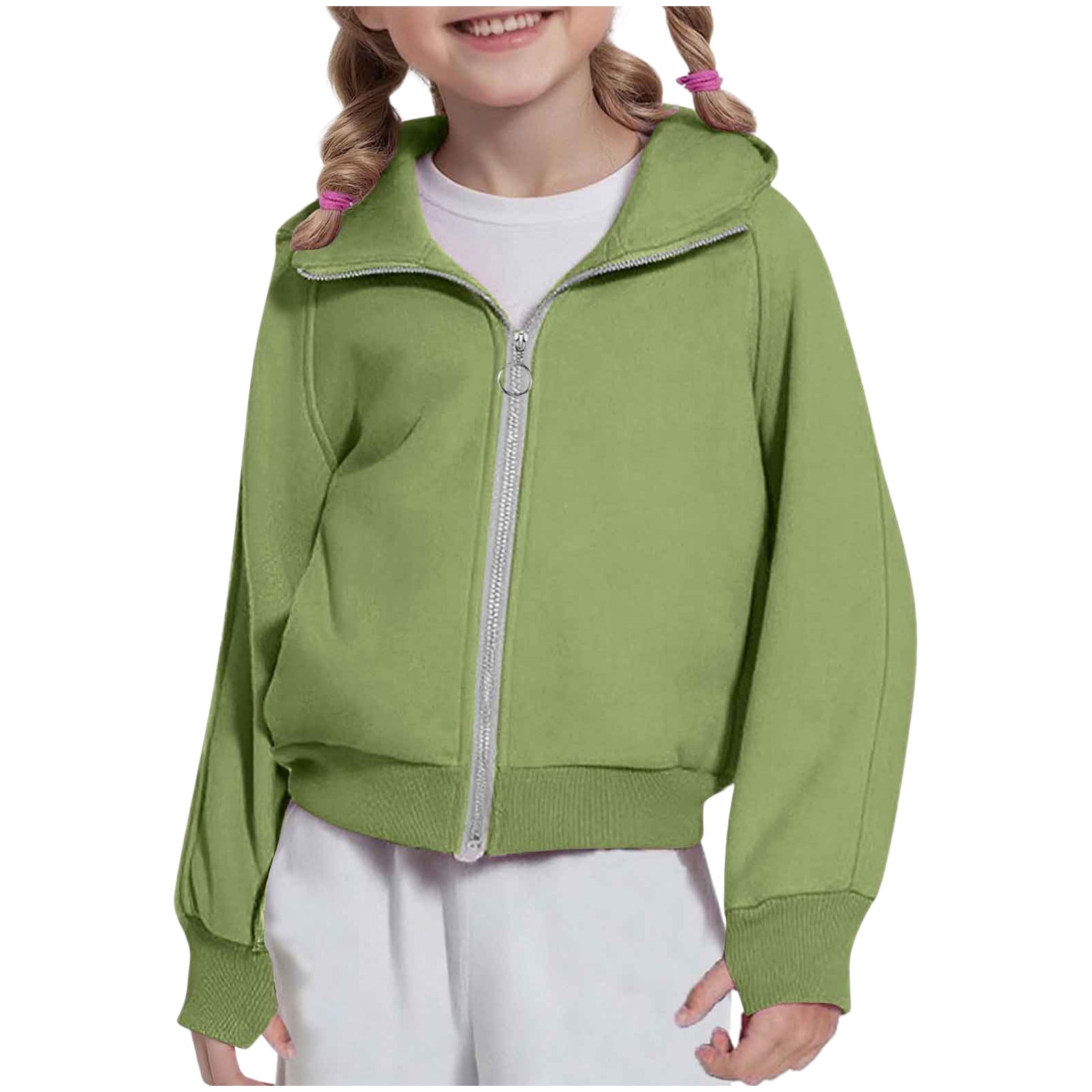 Children's Fleece Cropped Jacket Kids Stand Collar Long Sleeve Full Zip ...