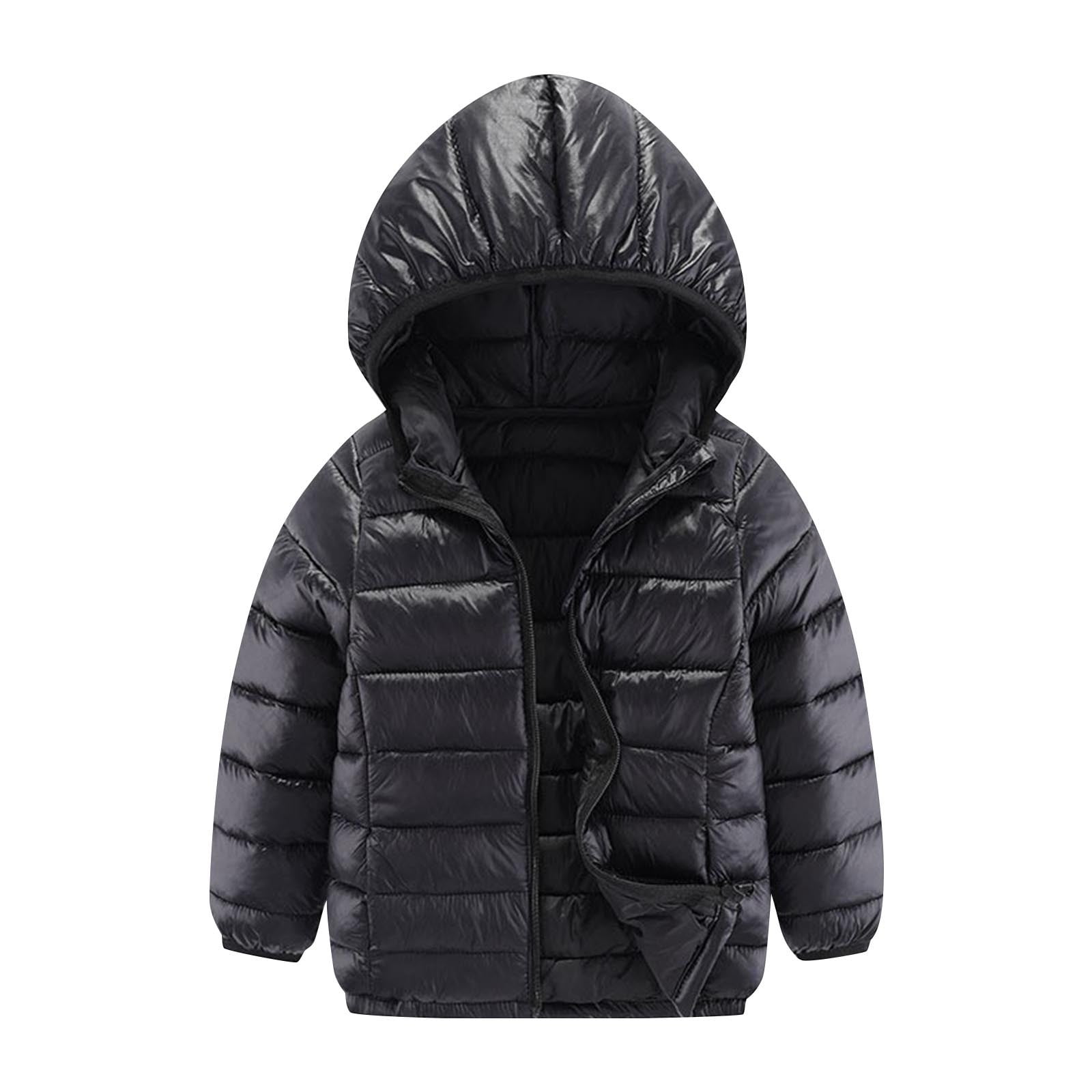 Children's Girls Boys Padded Jackets Solid Color Hooded Zipper Thin Down Jacket Casual Warm Coat ...