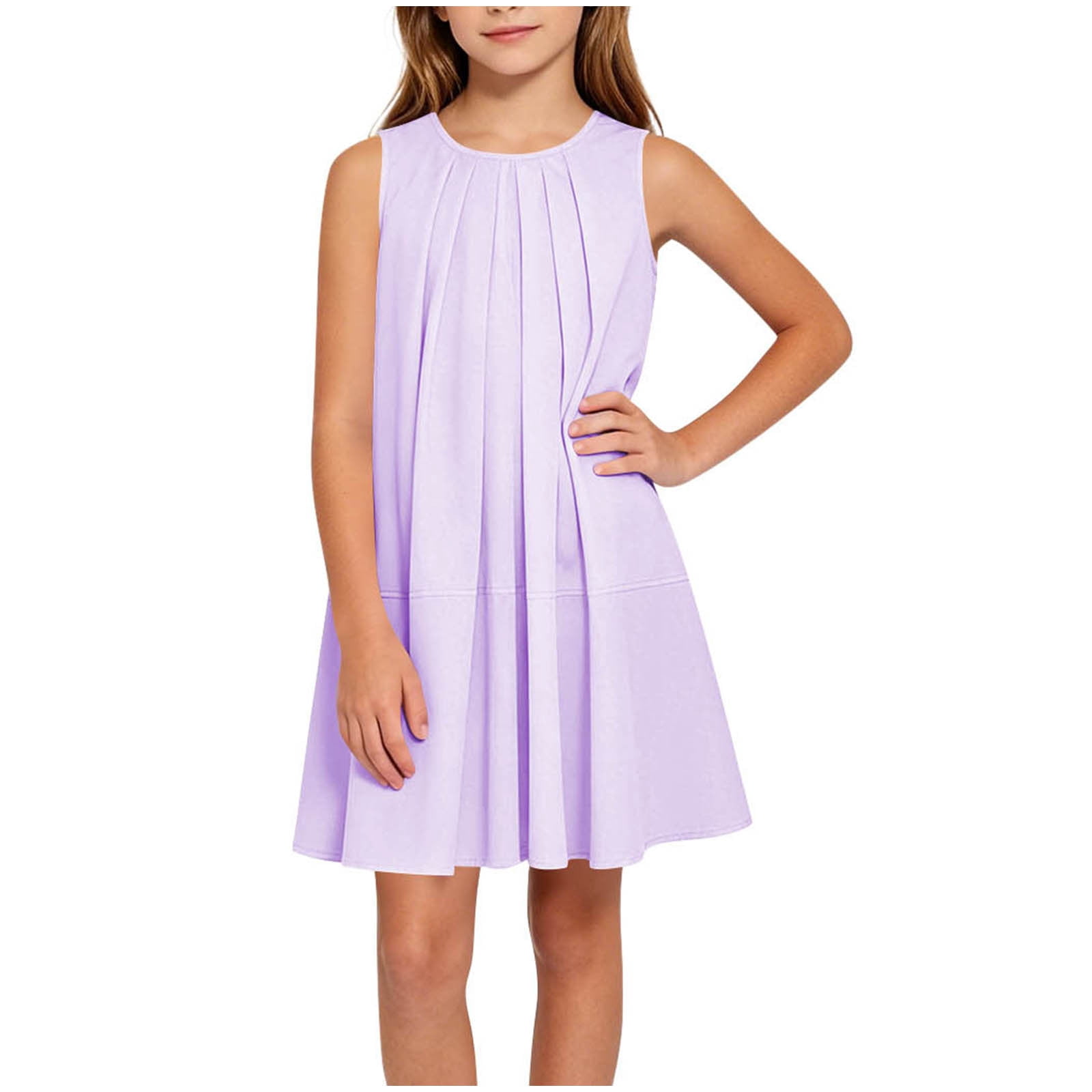 Children's Girls' Solid Color Dress with High-end French Vacation Style ...