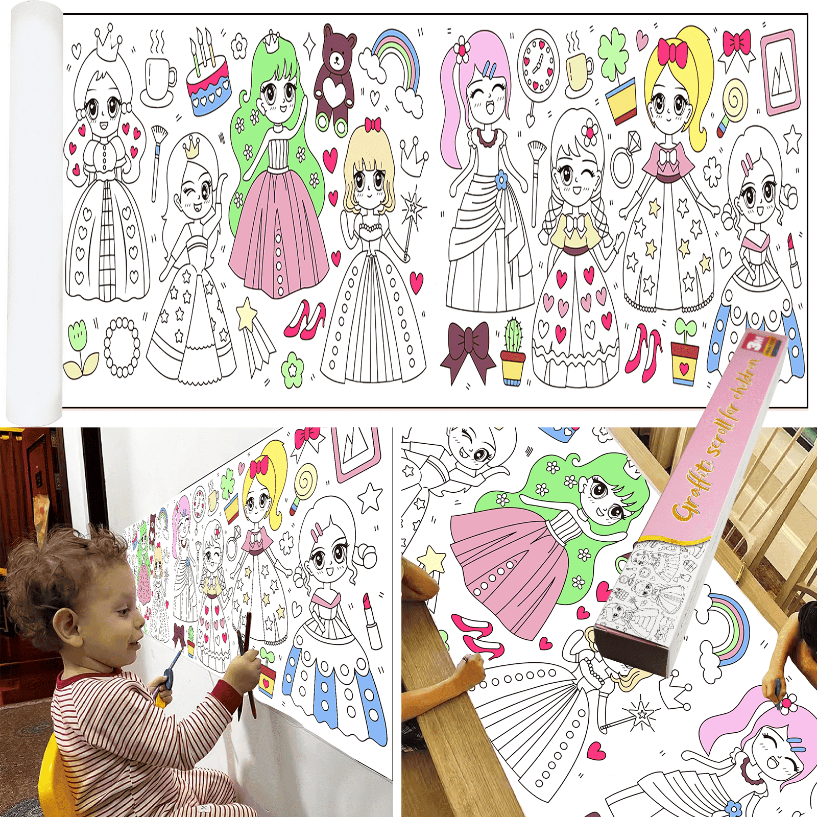 6Pcs Children’s Graffiti Drawing Roll, 118 inch X 11.8 inch Coloring ...