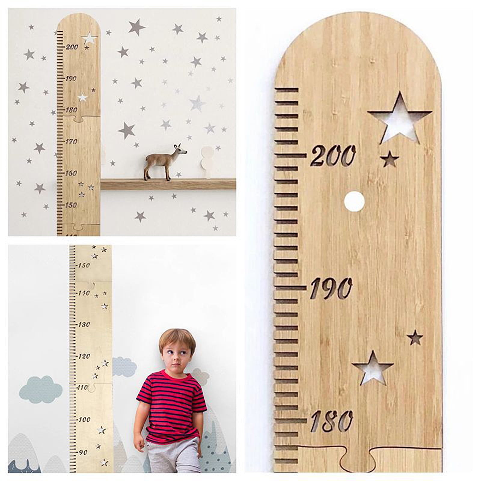 Children's Growth Chart Ruler Wall Mounted Wooden Height Measurement ...