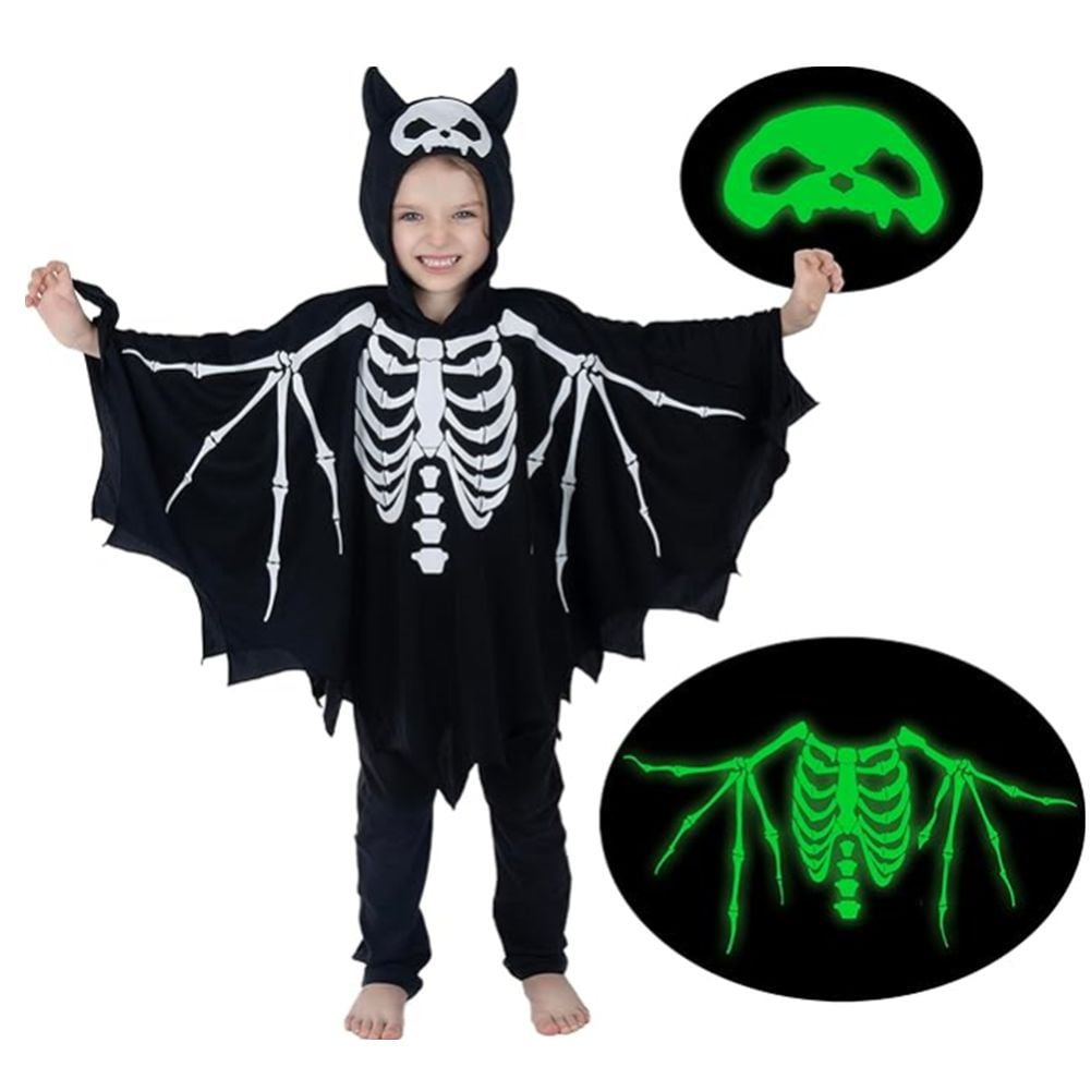Hotiary Children's Glow in the Dark Halloween Clothes Black Bat Costume ...