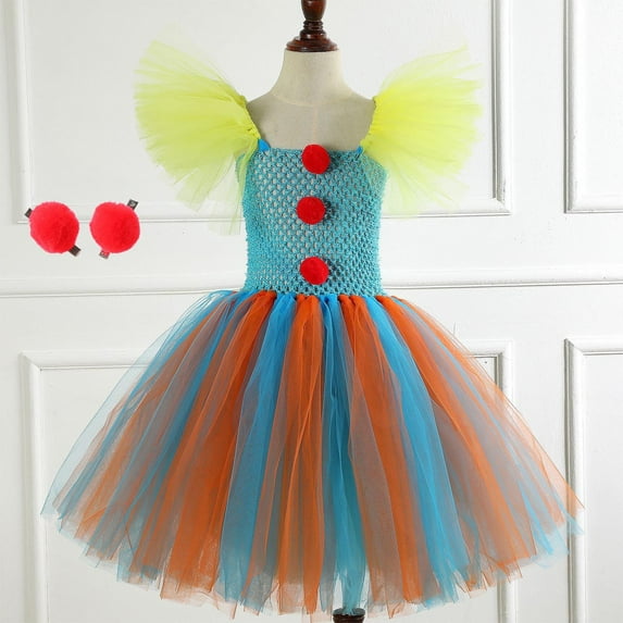 Children's Halloween Color Blocked Dress Cosplay Witch Party Dress And ...