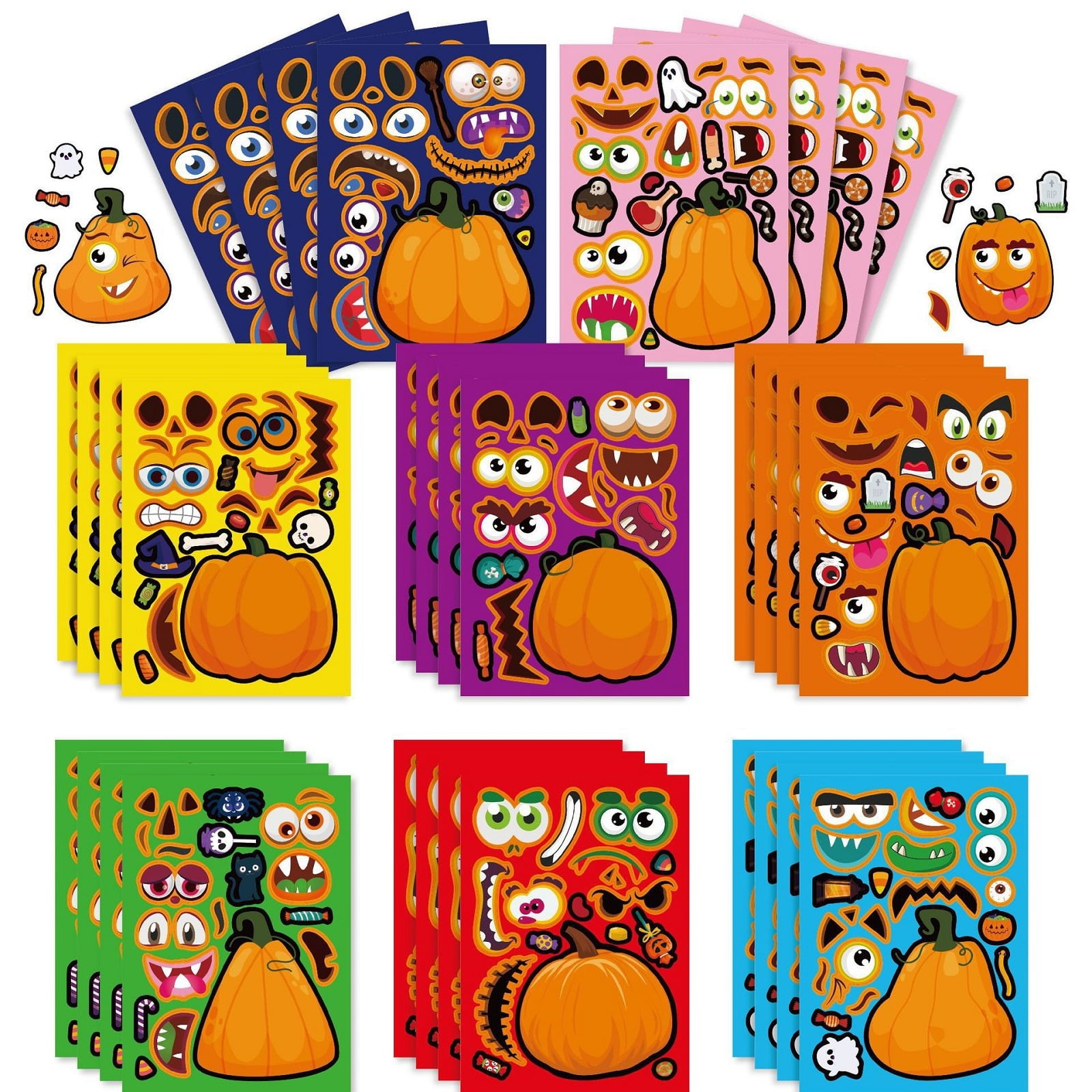Children's Halloween Pumpkin Horror Puzzle Stickers, 16 Sheets with 8 ...