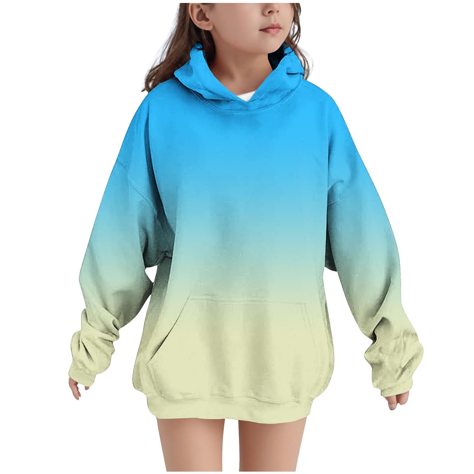 Children's Hooded Jacket with Pocket Pattern Solid Round Neck Long ...
