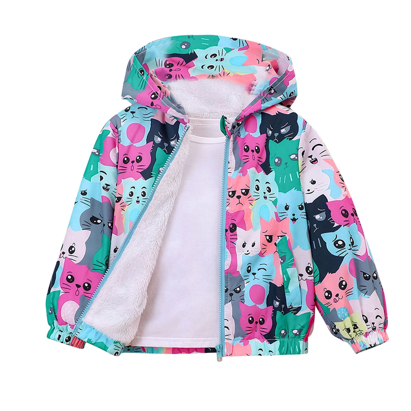 Children's Hooded Jackets Girls Winter Long Sleeve Cotton Jacket Plus ...