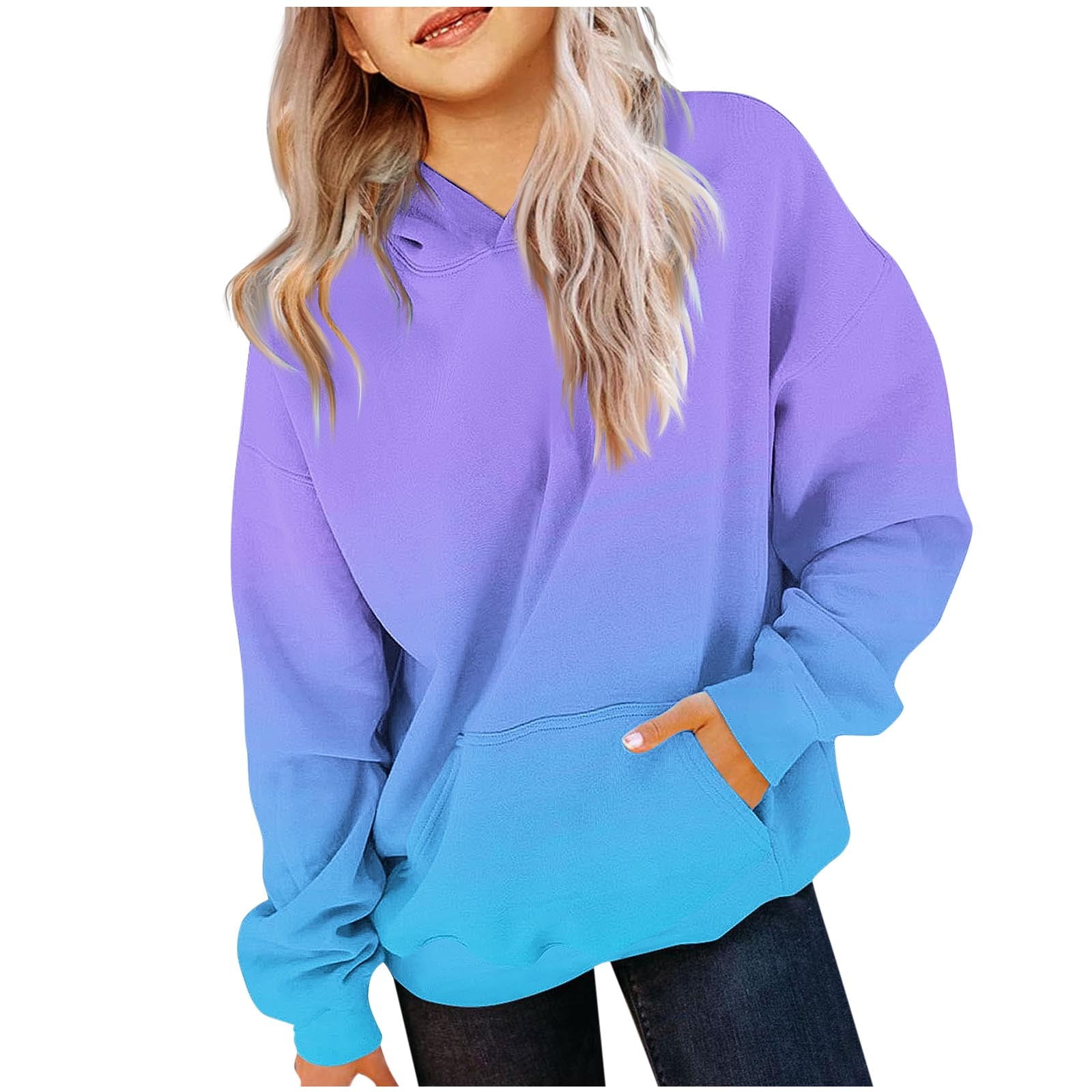 Children's Hoodies Casual Long Sleeved Round Neck Gradient Color ...