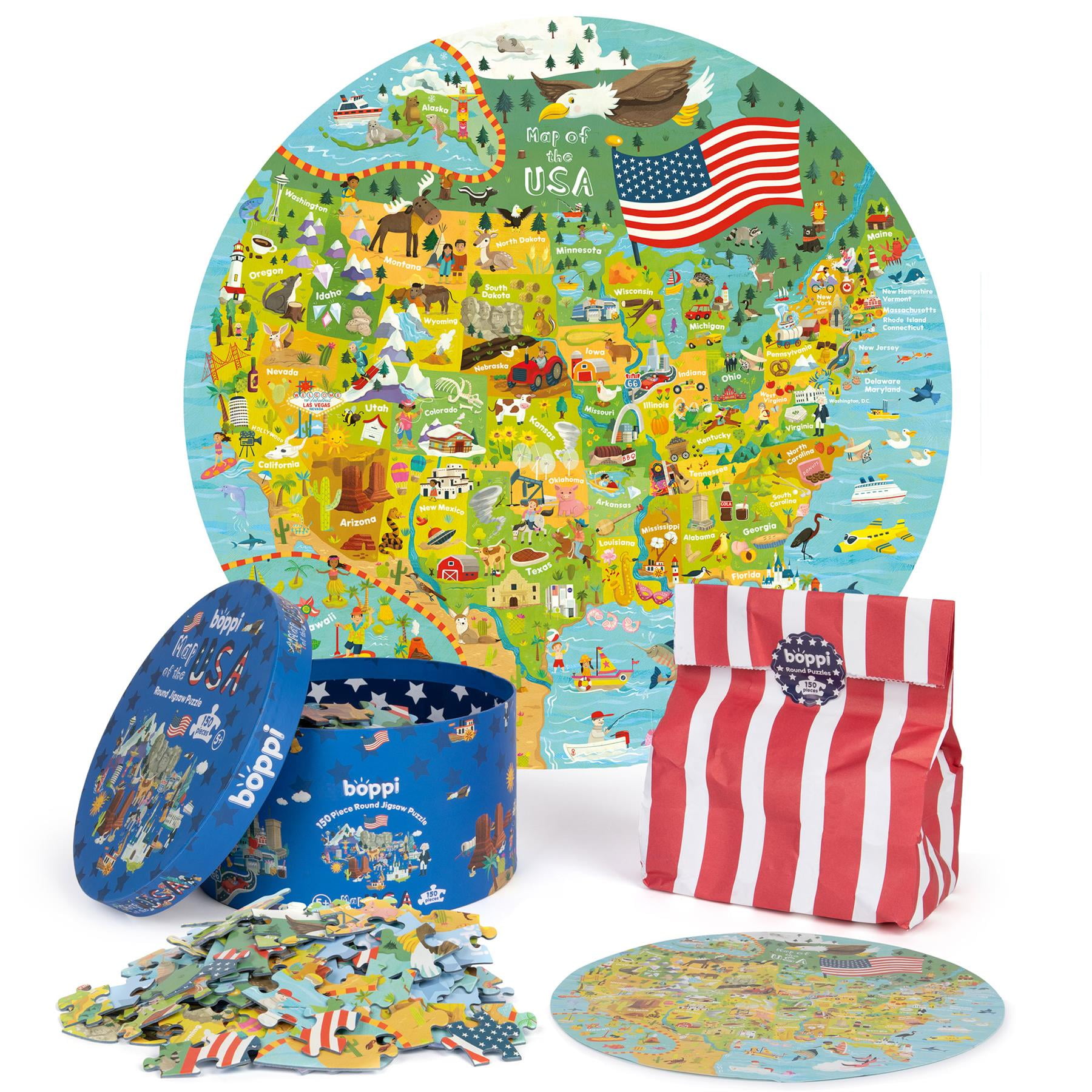 Children’s Jigsaw Puzzle by boppi – 150 Piece Map of the USA Puzzle for ...