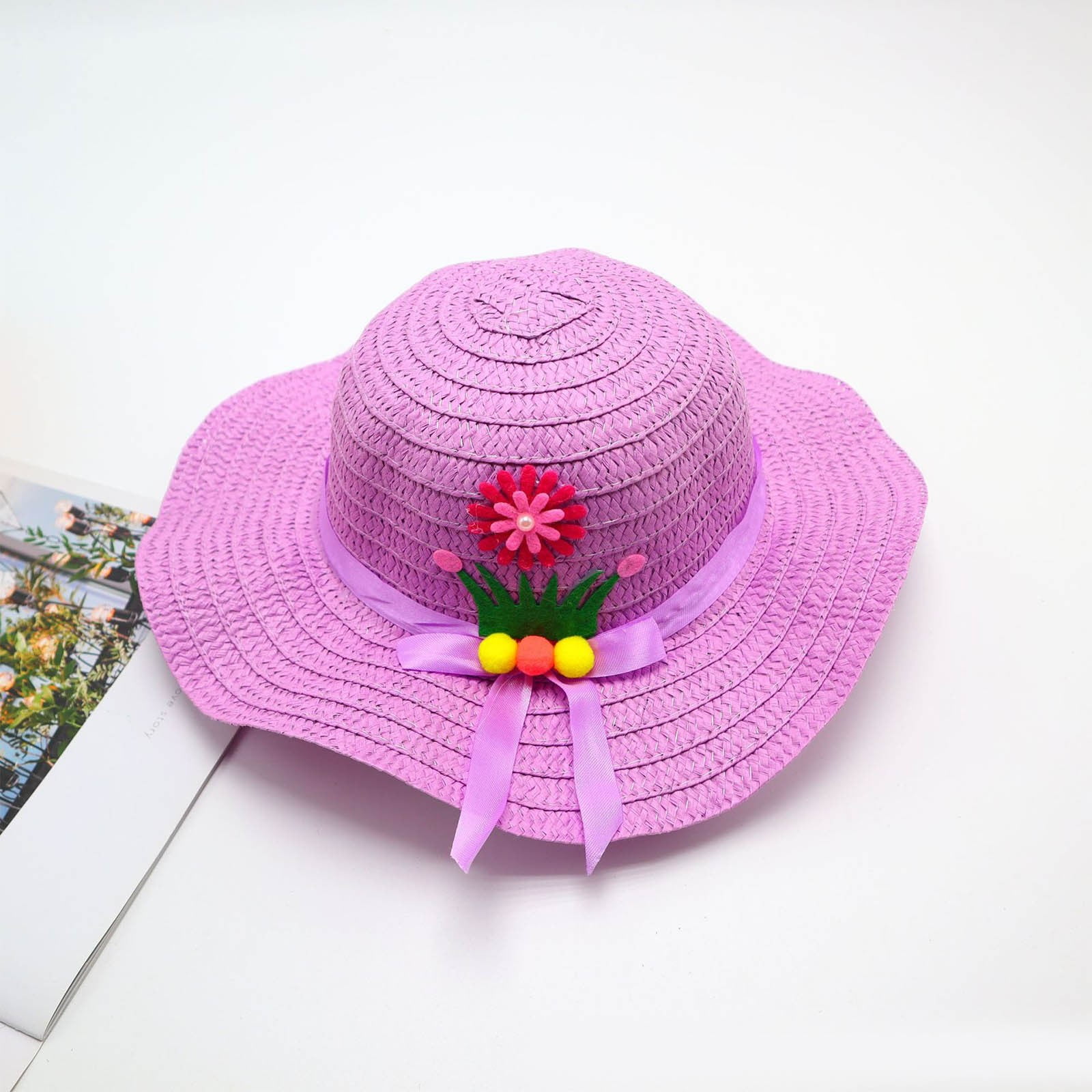 Children's Large Brimmed Summer Cute Sun Hat Outdoor Sunshade And Sun ...