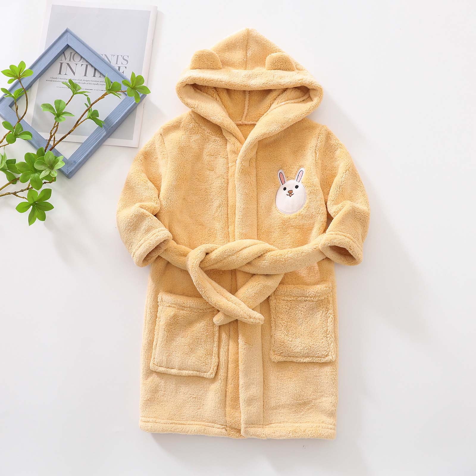 Children's Long Sleeved Facecloth Cartoon Rabbit Hooded Warm Robe ...