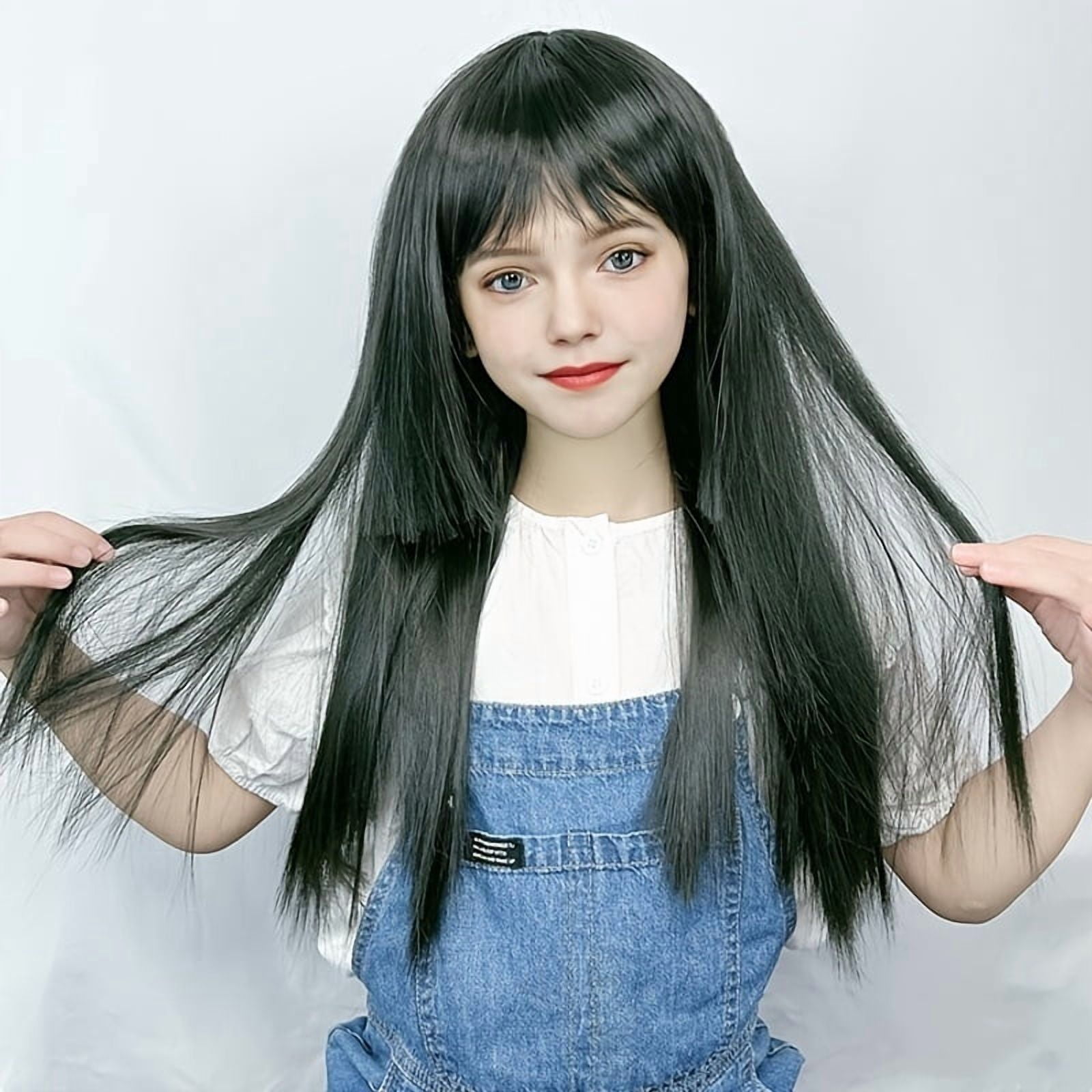 Children's Long Straight Hair Wig with Bangs - Realistic Synthetic Hair ...