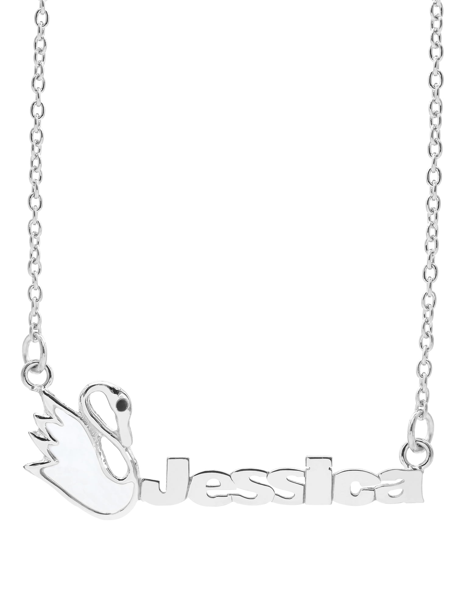 Children's Name Necklace "Jessica" with Swan Motif in Sterling Silver ...