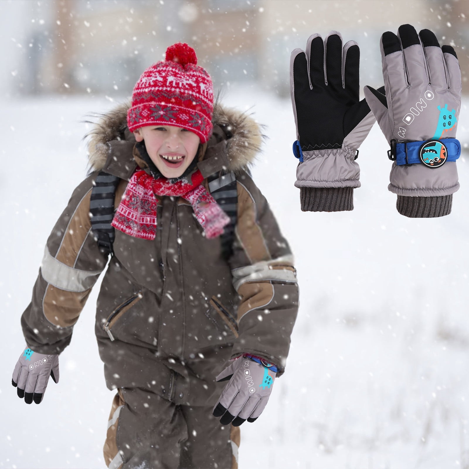 Children's Outdoor Gloves, Windproof Thick Lined Lanyard Gloves for ...