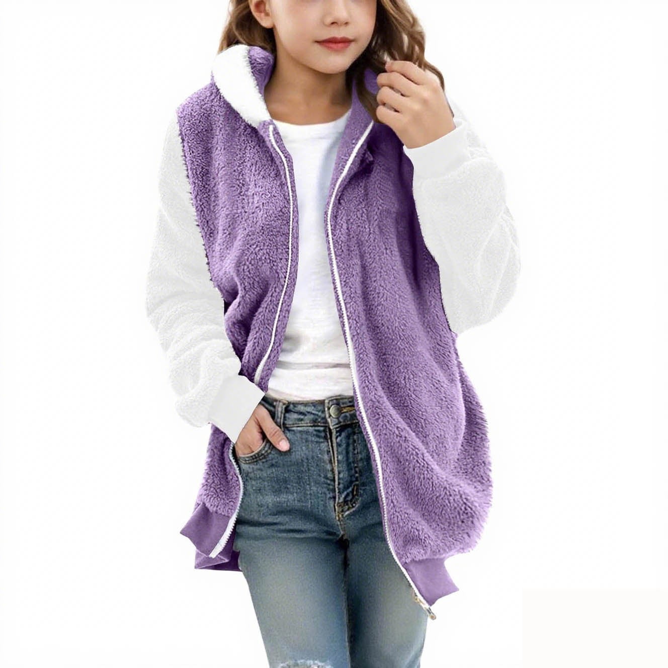 Children's Overcoat - Soft Hooded Jacket for Girls Long Sleeve Cozy ...