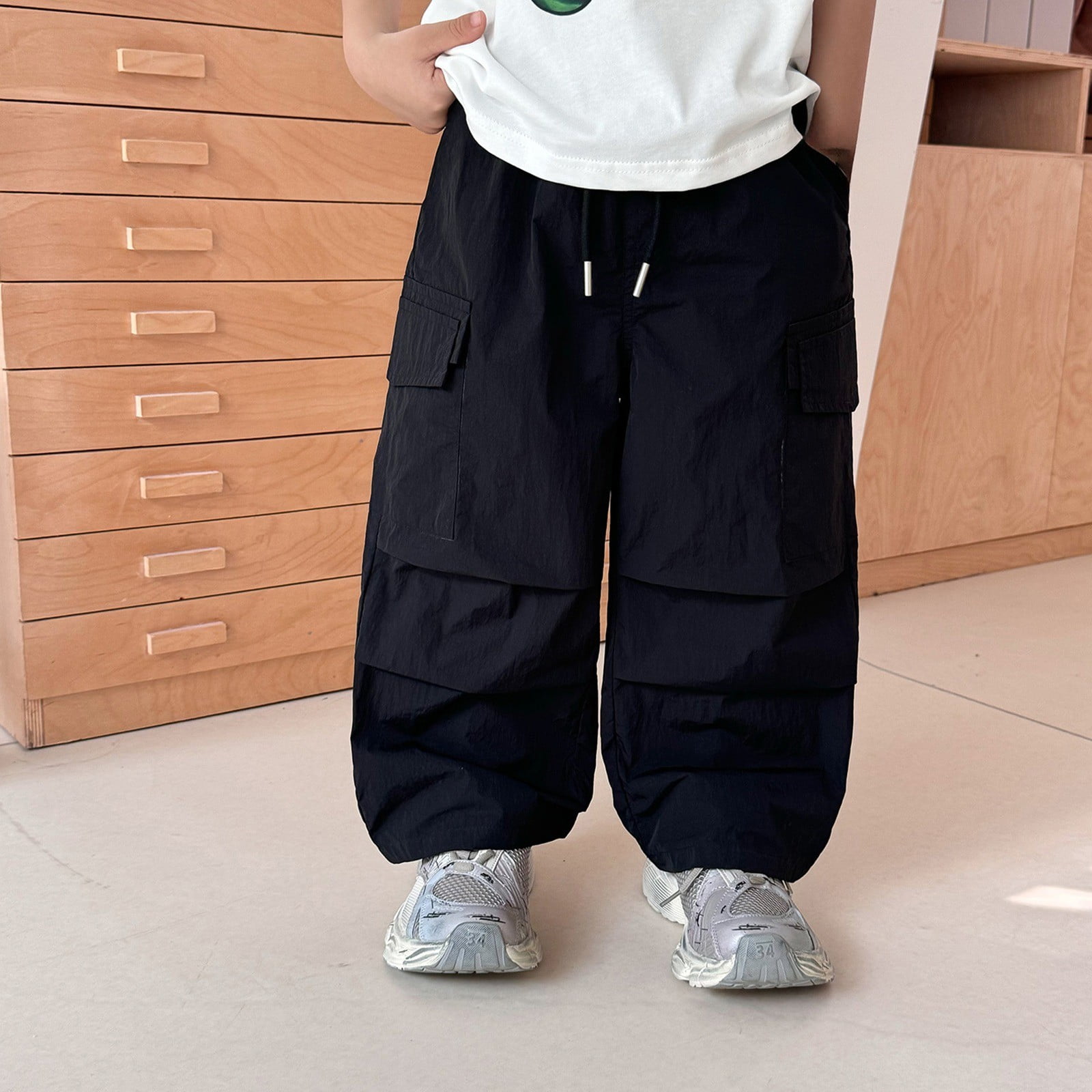 Children's Parachute Pants Wide Leg Overalls Retro Solid Color Fashion ...