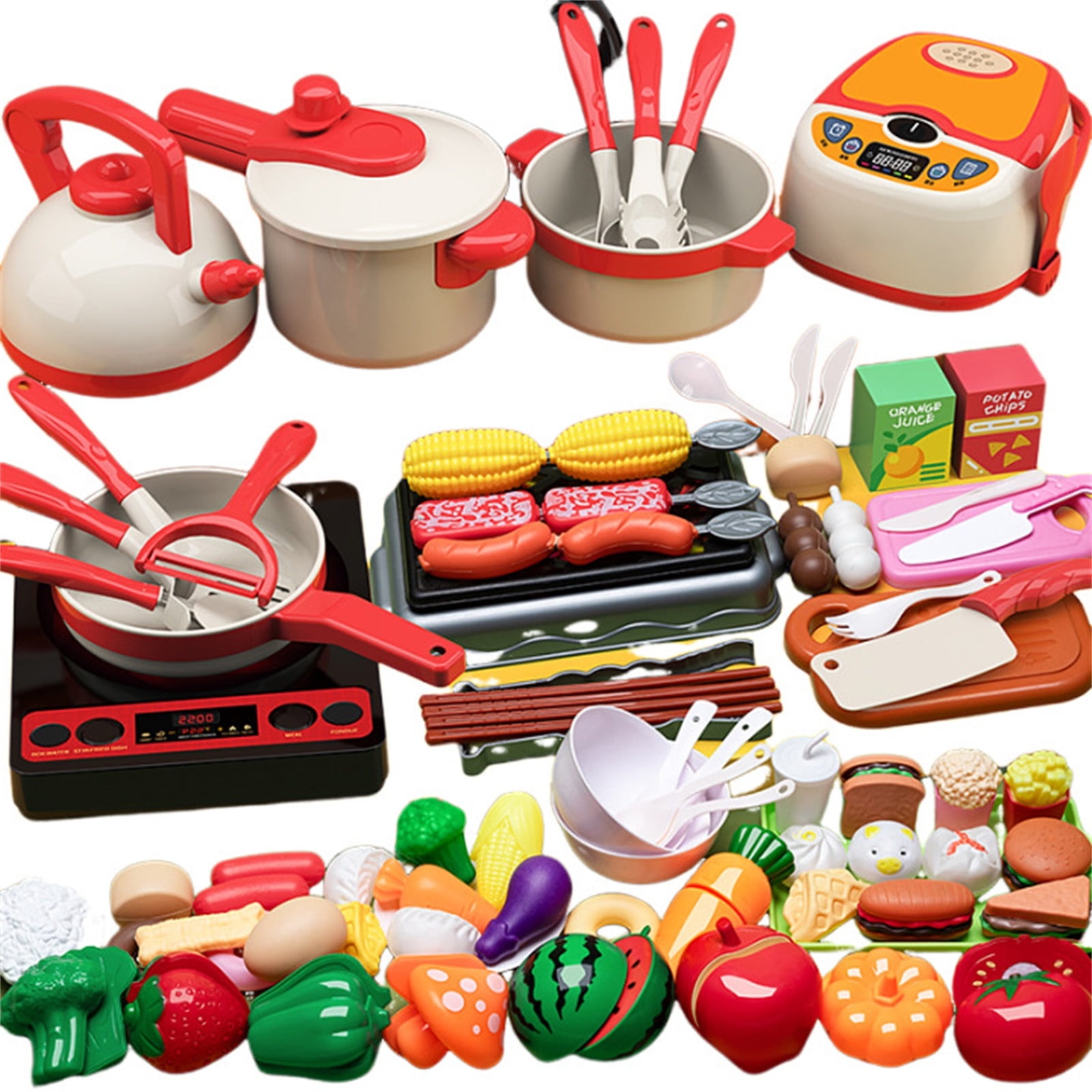 Children's Play Kitchen Toy Set, Pretend Cooking and Cutting Vegetables ...