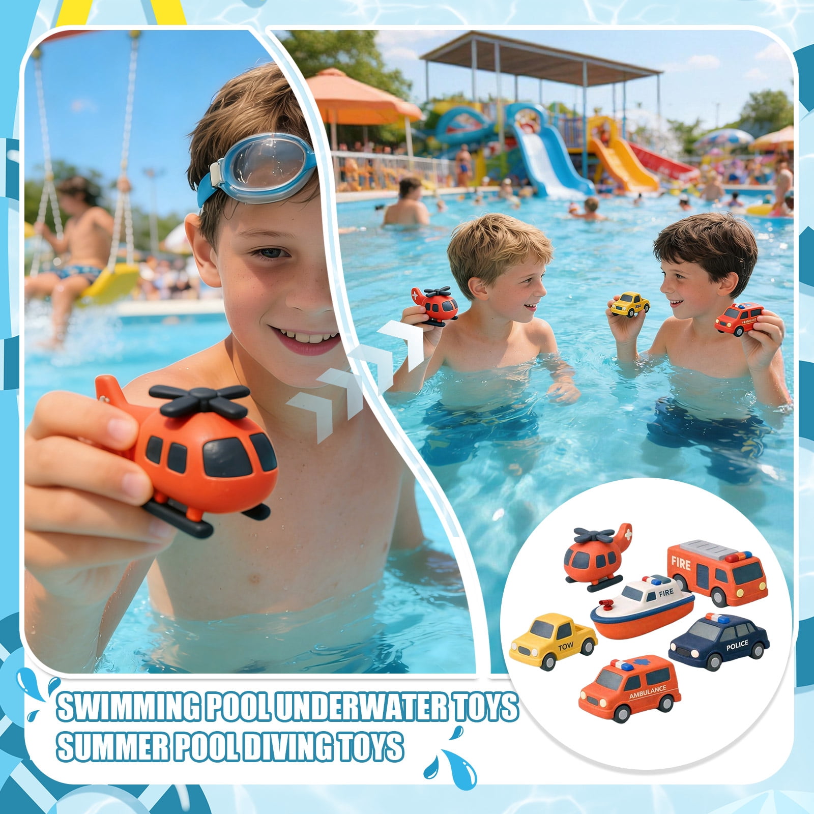 Children's Pool Diving Toys, 6 Pcs Vehicle Bath Toys Set, Light Up ...