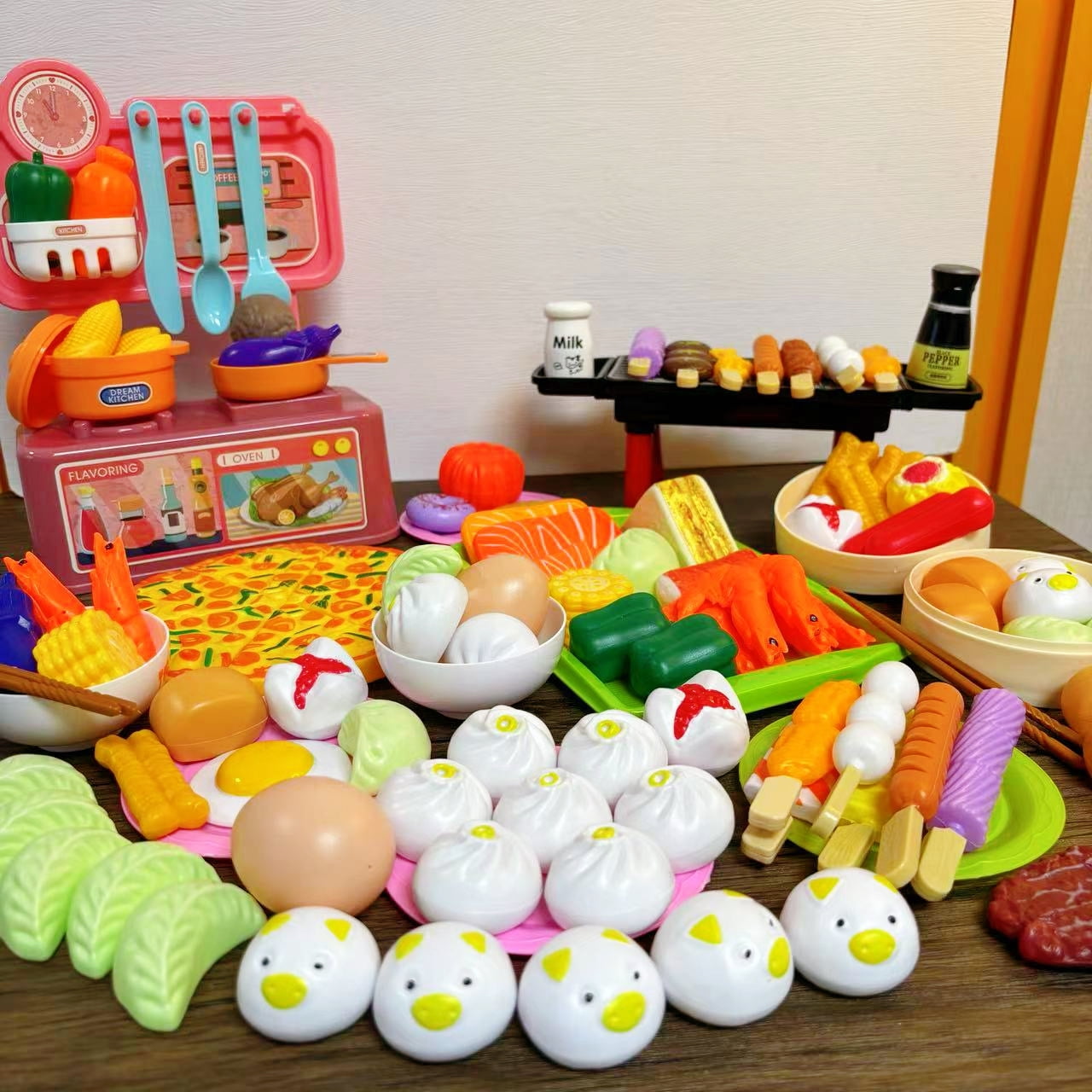 Children's Pretend Play Kitchen Toys Simulation Food Breakfast BBQ Hot ...