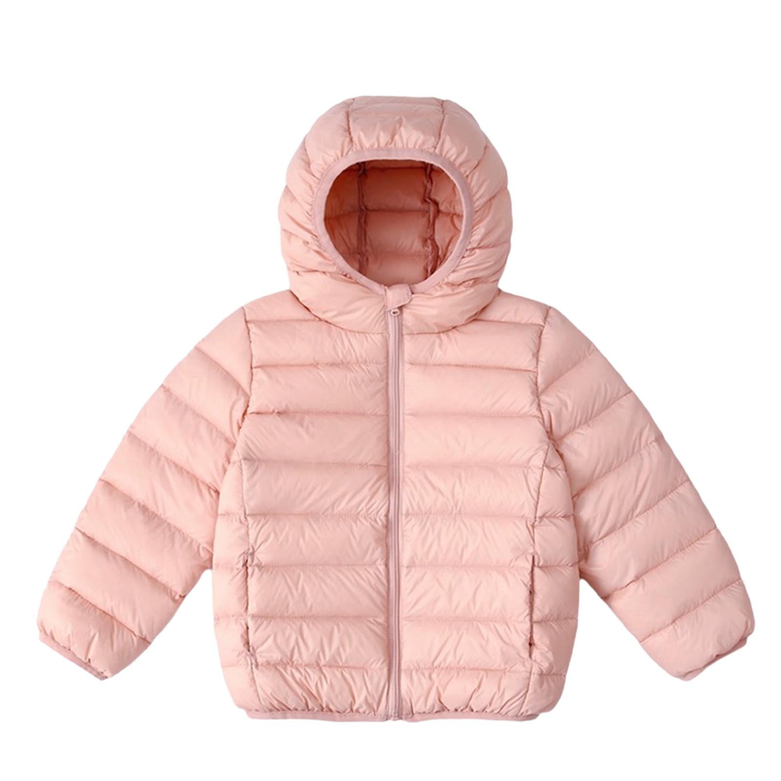 Children's Puffer Jacket Hoodie Kids Solid Color Zipper Packable Hooded Coat Boys Girls Casual ...